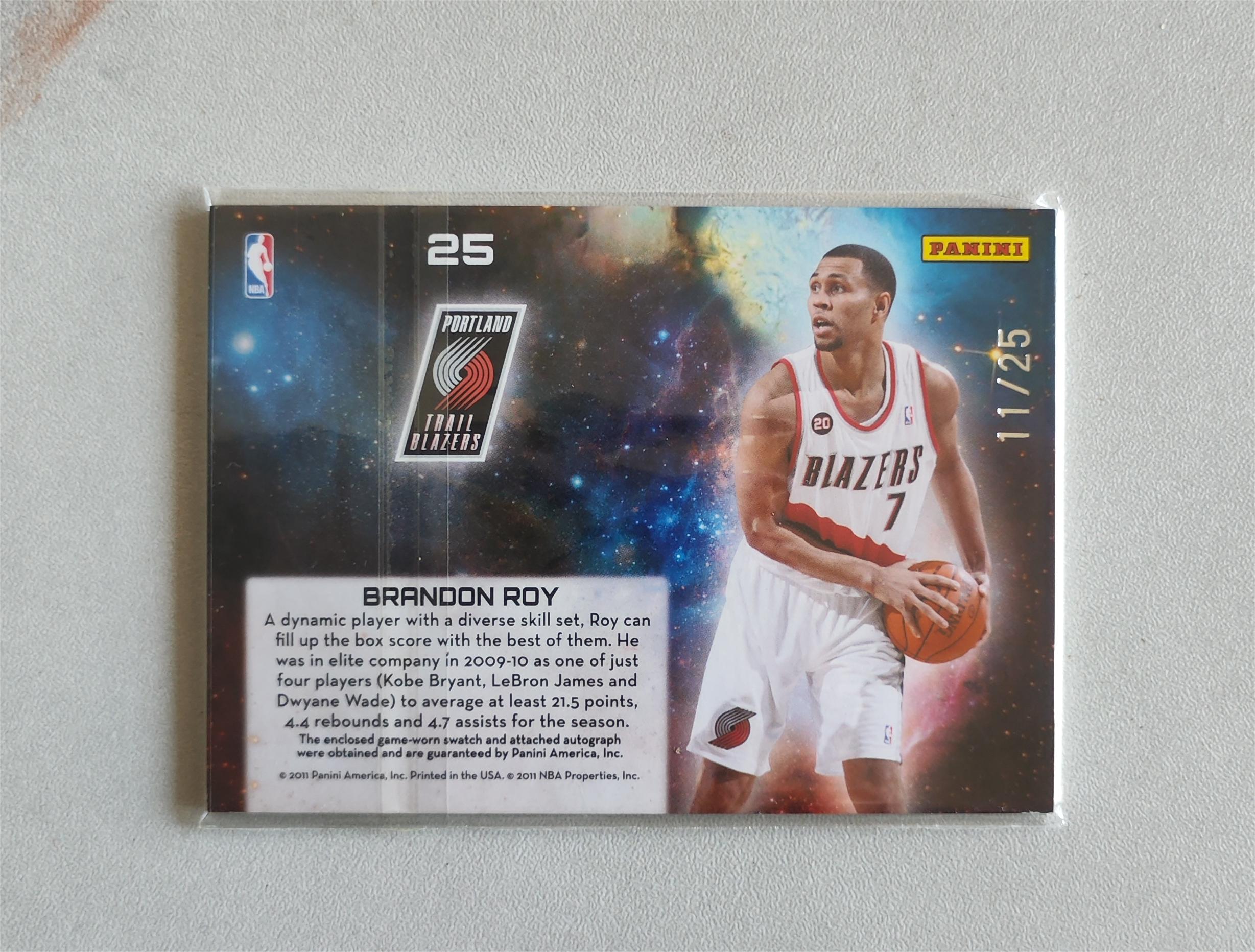 2010-11 Panini Absolute Brandon Roy 球衣签字卡 实物卡 布兰顿 罗伊 黄曼巴 波特兰开拓者 25编 卡淘