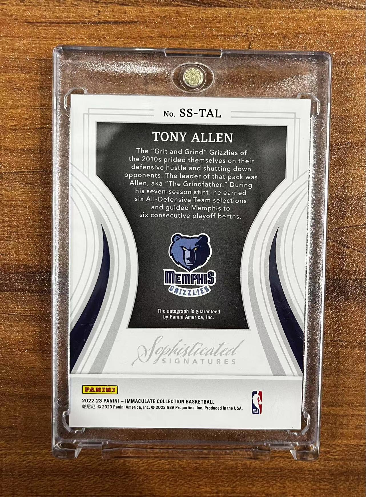 2022-23 Panini Immaculate Collection Tony Allen 灰熊 托尼阿伦 签字 卡签 ...