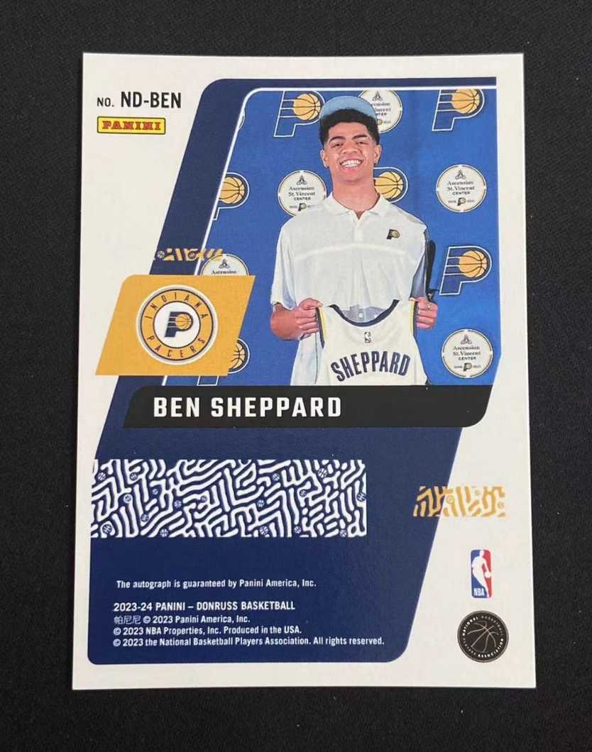 【小明精品】2023-24 杜蕾斯 Ben Sheppard 本 谢泼德 RC Rookie Next Day 新秀 明日签字 步行者 卡品如 ...