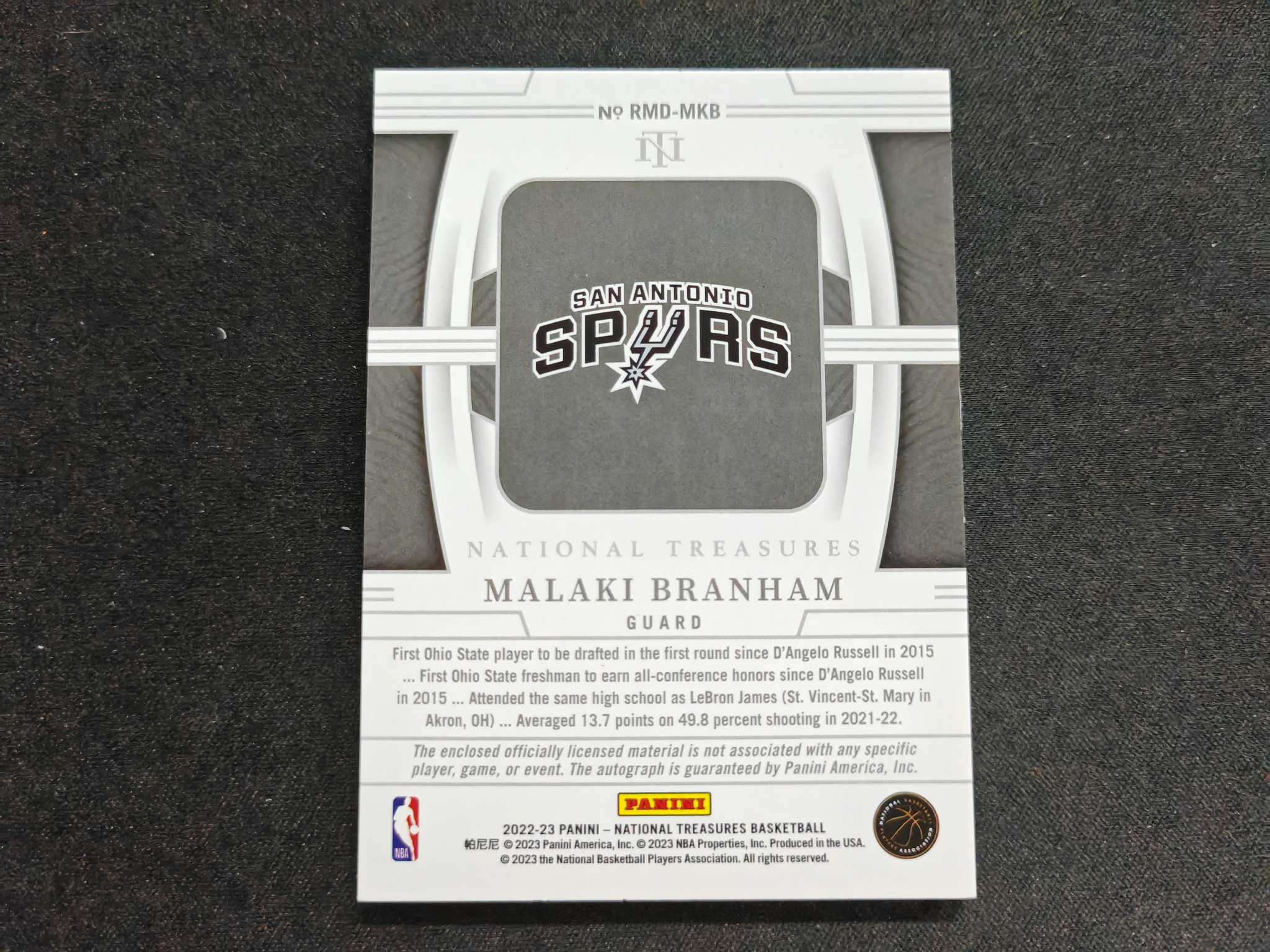 2022-23 Panini National Treasures Malaki Branham RC SC拍卖 国宝 新秀 马刺 布拉纳姆 ...