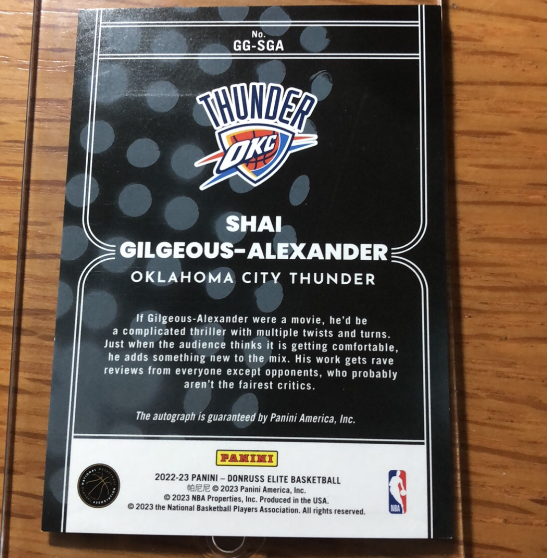2022-23 Panini Elite Shai Gilgeous-Alexander 精英 雷霆 亚历山大 SGA GG签 招牌动作 签字 ...