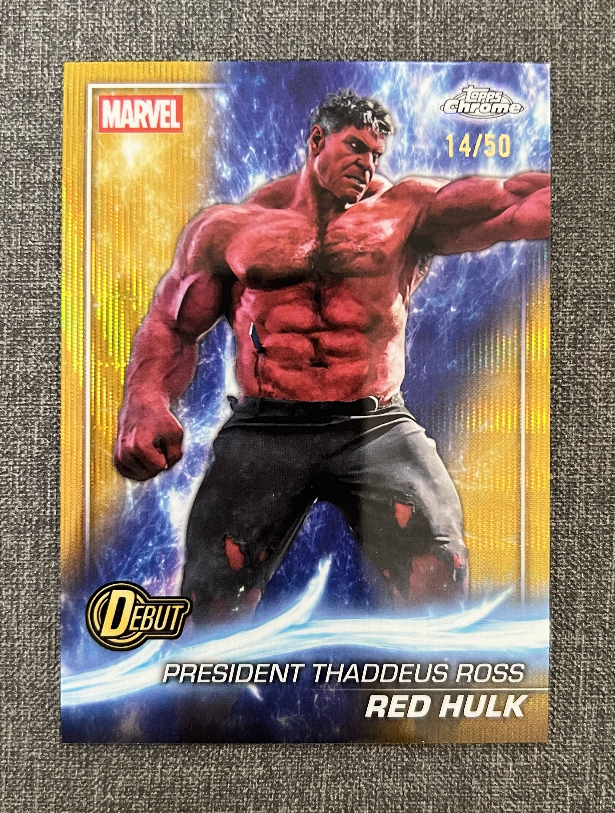 2025 Topps Marvel (MCU) Chrome Studios 漫威 元年 真人影视 红浩克 初登 金波纹折射 限量/50 品相 ...