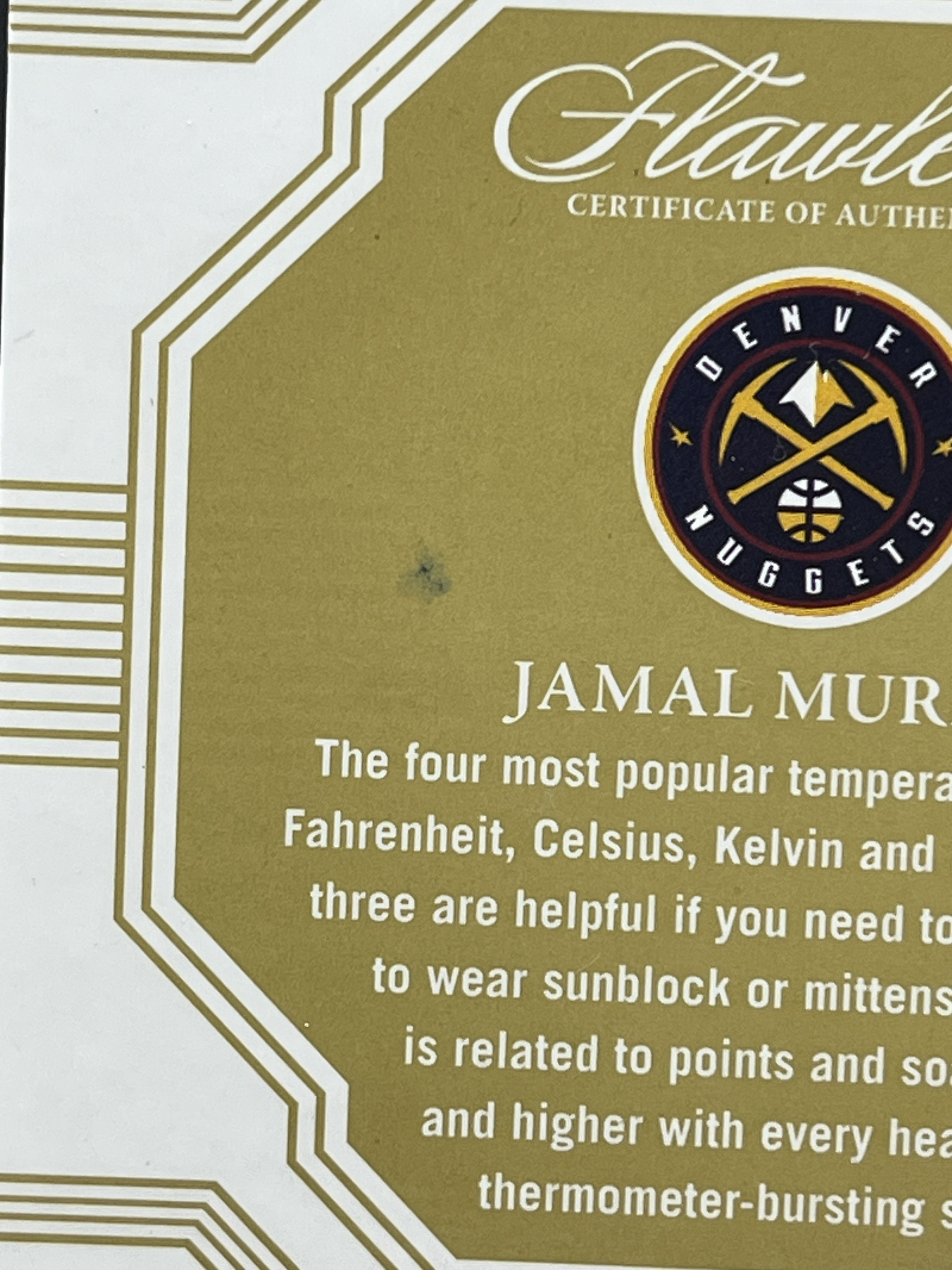 2022-23 Panini FLAWLESS 手提 掘金 贾马尔 穆雷 默里 JAMAL MURRAY 9/10编 金版 双色暴力球衣物料 ...