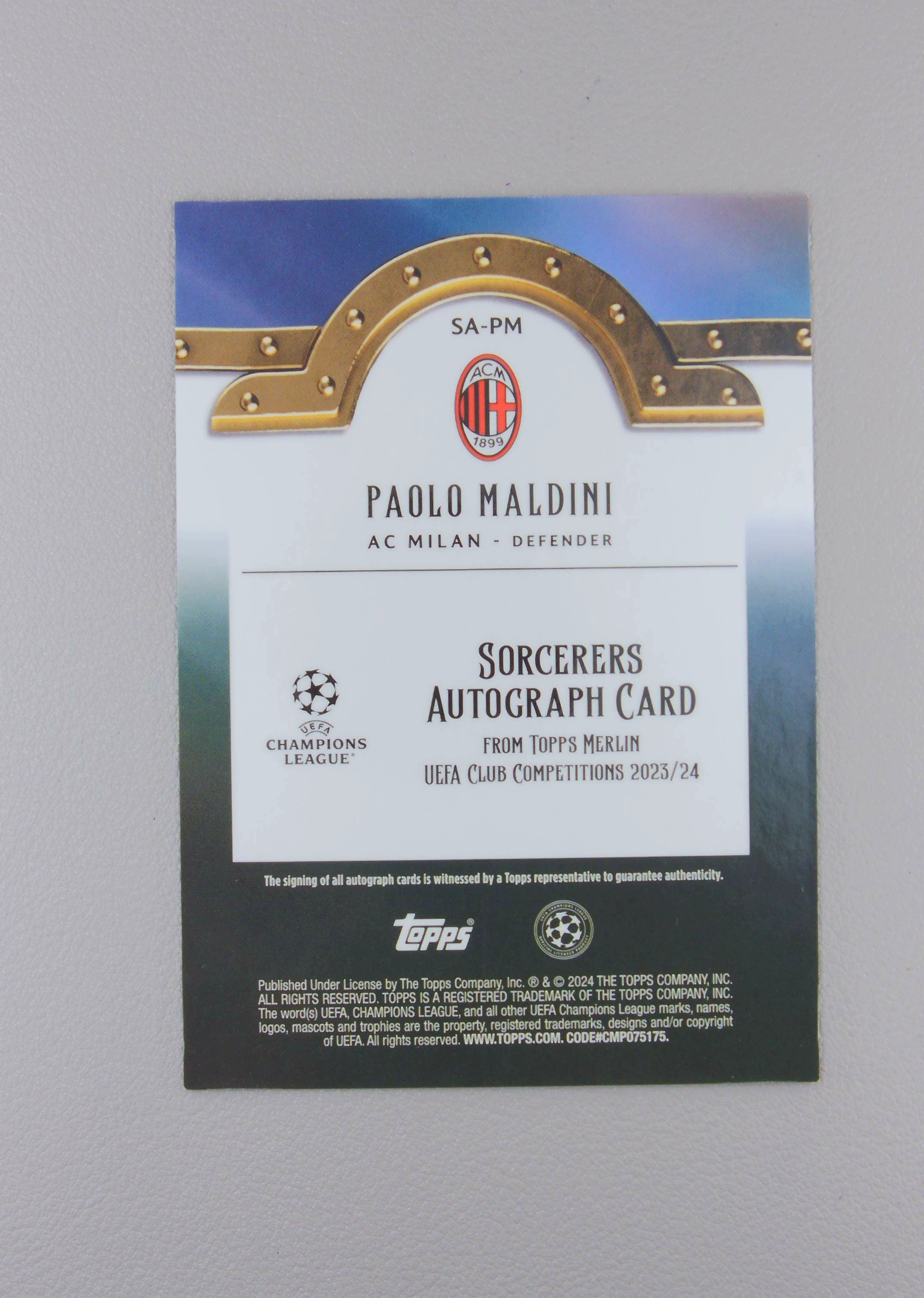 2024 Topps Merlin Paolo Maldini 保罗 马尔蒂尼 AC米兰 巫师特卡 欧冠 签字 梅林 战神无双拍卡 (dhc) 卡淘