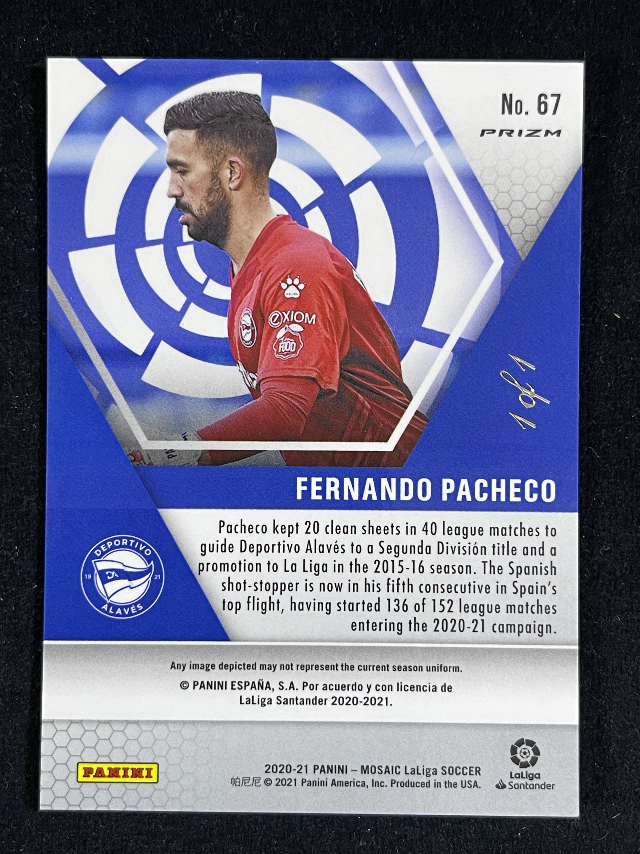 【幸运壹编壹代拍-JT】2020-21 Panini Mosaic 西甲马赛克 费尔南多 帕切科 Fernando Pacheco 1of1 1编1 1/1编星云折射 阿尔维斯门将 稀有 品 ...