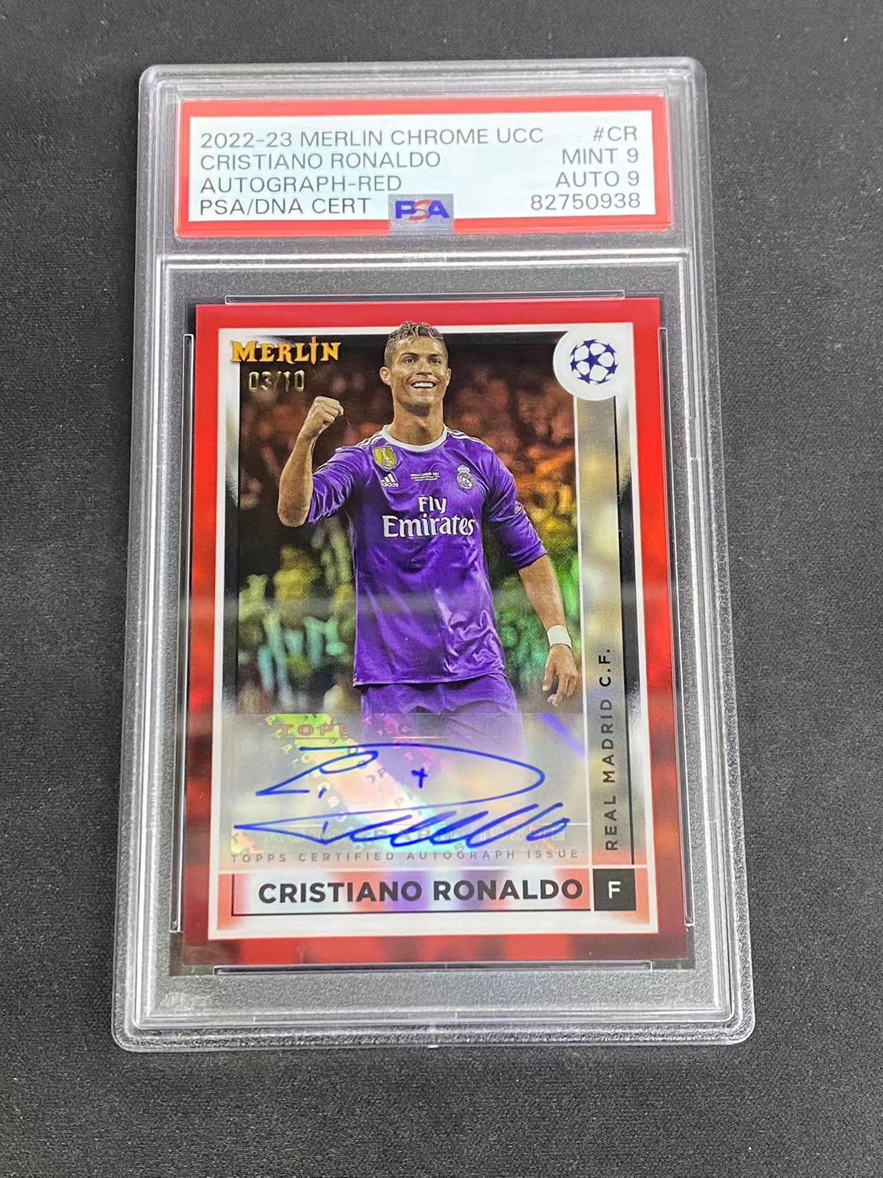 2023 Topps Merlin Cristiano Ronaldo 欧冠 梅林 皇马 C罗 03/10编 红折 POP1 PSA评级9分 ...