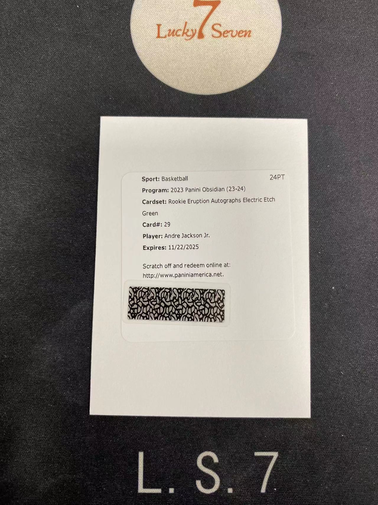 2023-24 Panini Obsidian Andre Jackson Jr. RC LS7拍卖 黑曜石 雄鹿 新秀 小安德烈 杰克逊 25编 Eruption 签字 交换版 只发卡 不发 ...