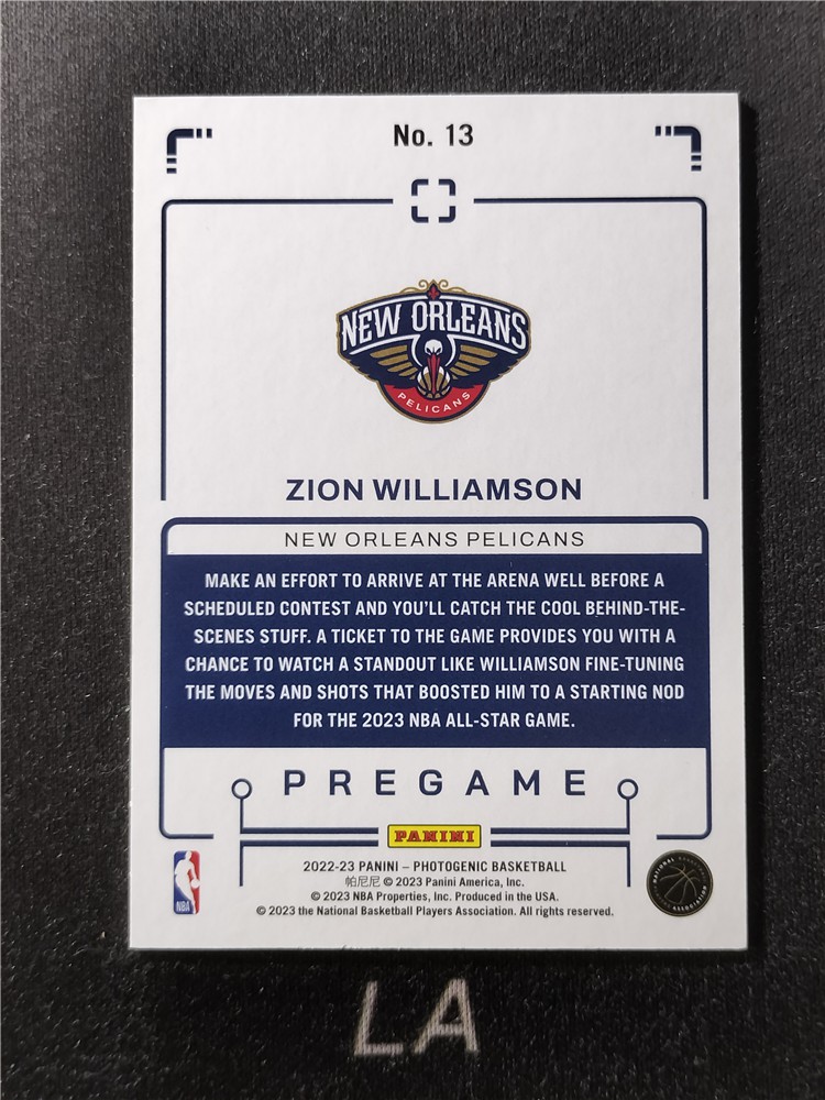【LA拍卖】2022-23 Panini Photogenic Zion Williamson 上镜 蔡恩 威廉森 锡安 威廉姆森 鹈鹕状元 ...
