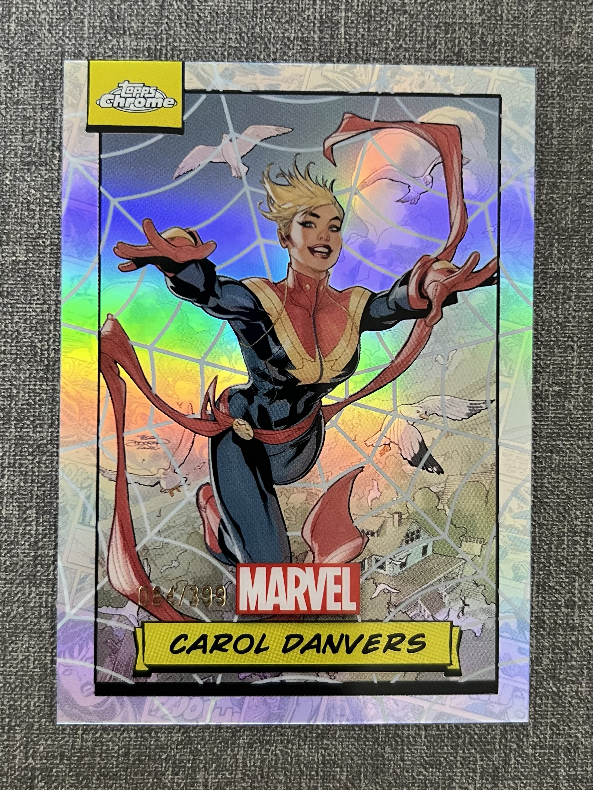 2024 Topps Marvel (MCU) Chrome 漫威 元年 TC 惊奇队长 蛛网折射 限量/399 背面瑕疵如图 品相如图 卡淘