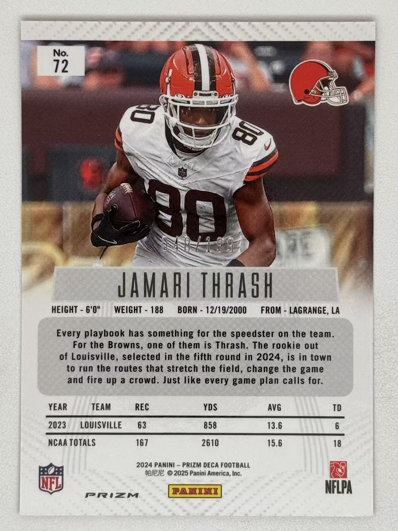 2024 Panini Prizm JAMARI THRASH RC 【宁动拍卖】橄榄球PZ 布朗队 贾马里 塞拉什 048/199编 红折 ...