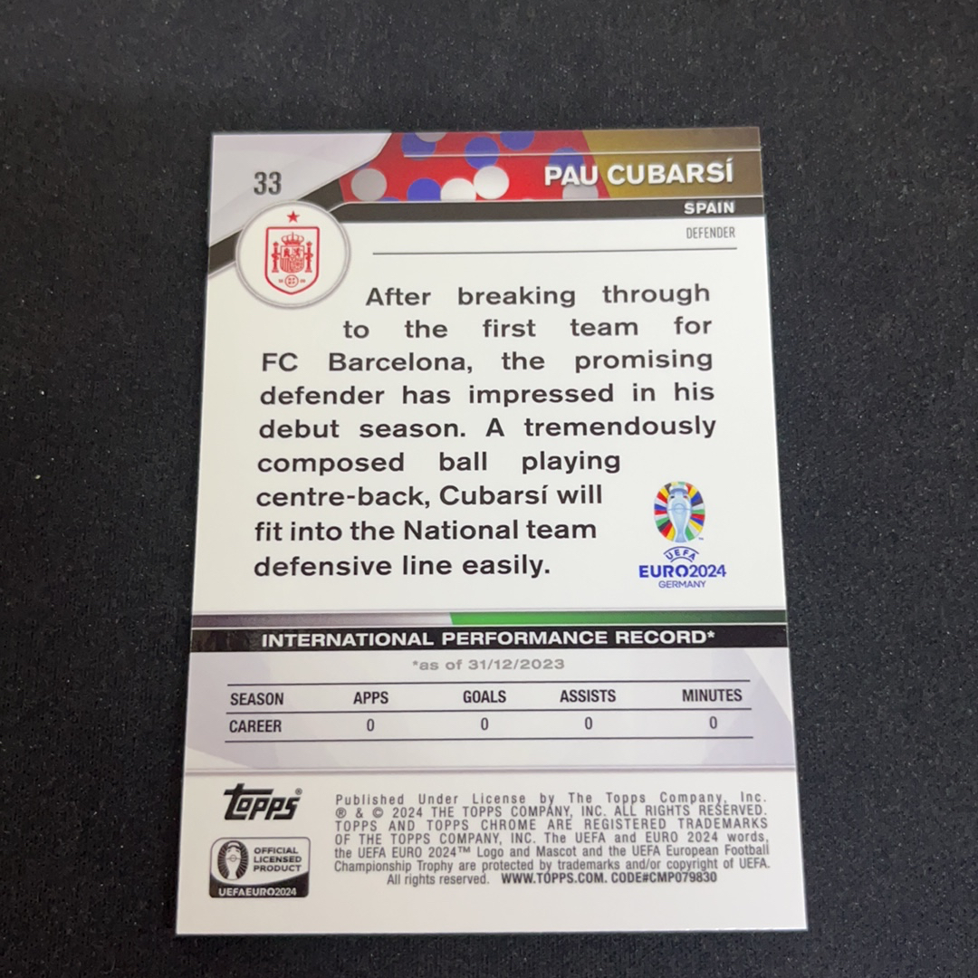 2023-24 Topps Chrome cubarsi RC 【SS】欧冠 TC 蓝宝石 西班牙 库巴西 ND新秀 金碎冰折射 50编 限量 ...