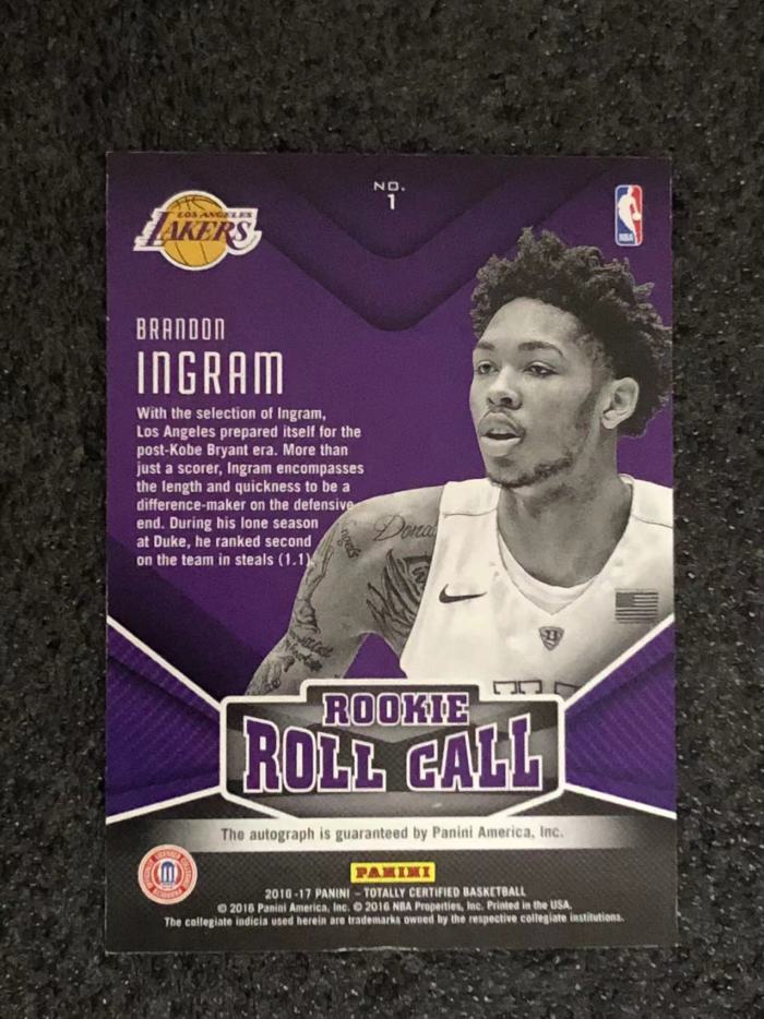 2016 17 Panini Totally Certified Brandon Ingram Rc 英格拉姆 莺歌 湖人 新秀rc 卡签签字