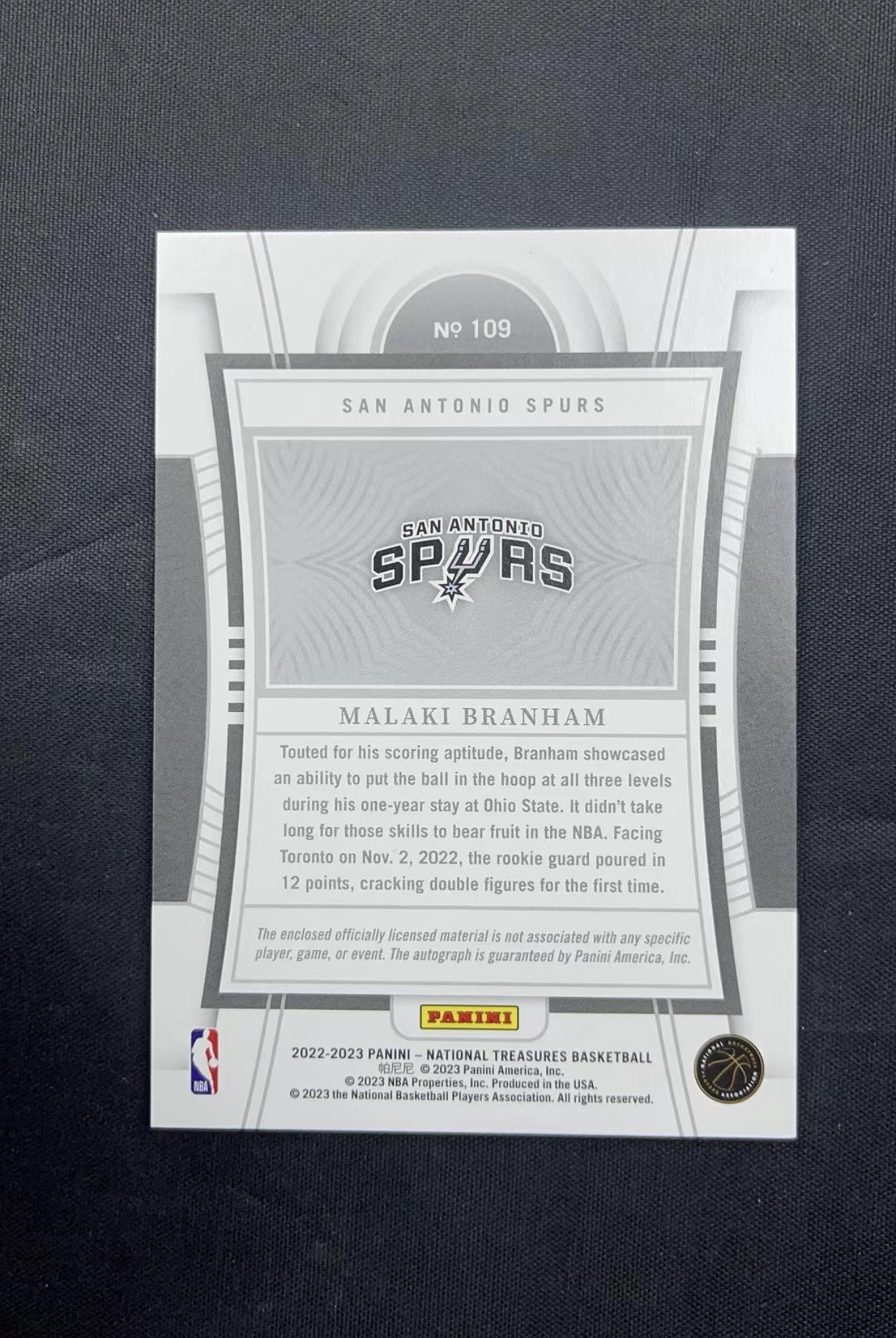 2022-23 Panini National Treasures Malaki Branham RC 【云霄代卖】国宝 马刺 新秀 马拉基布 ...