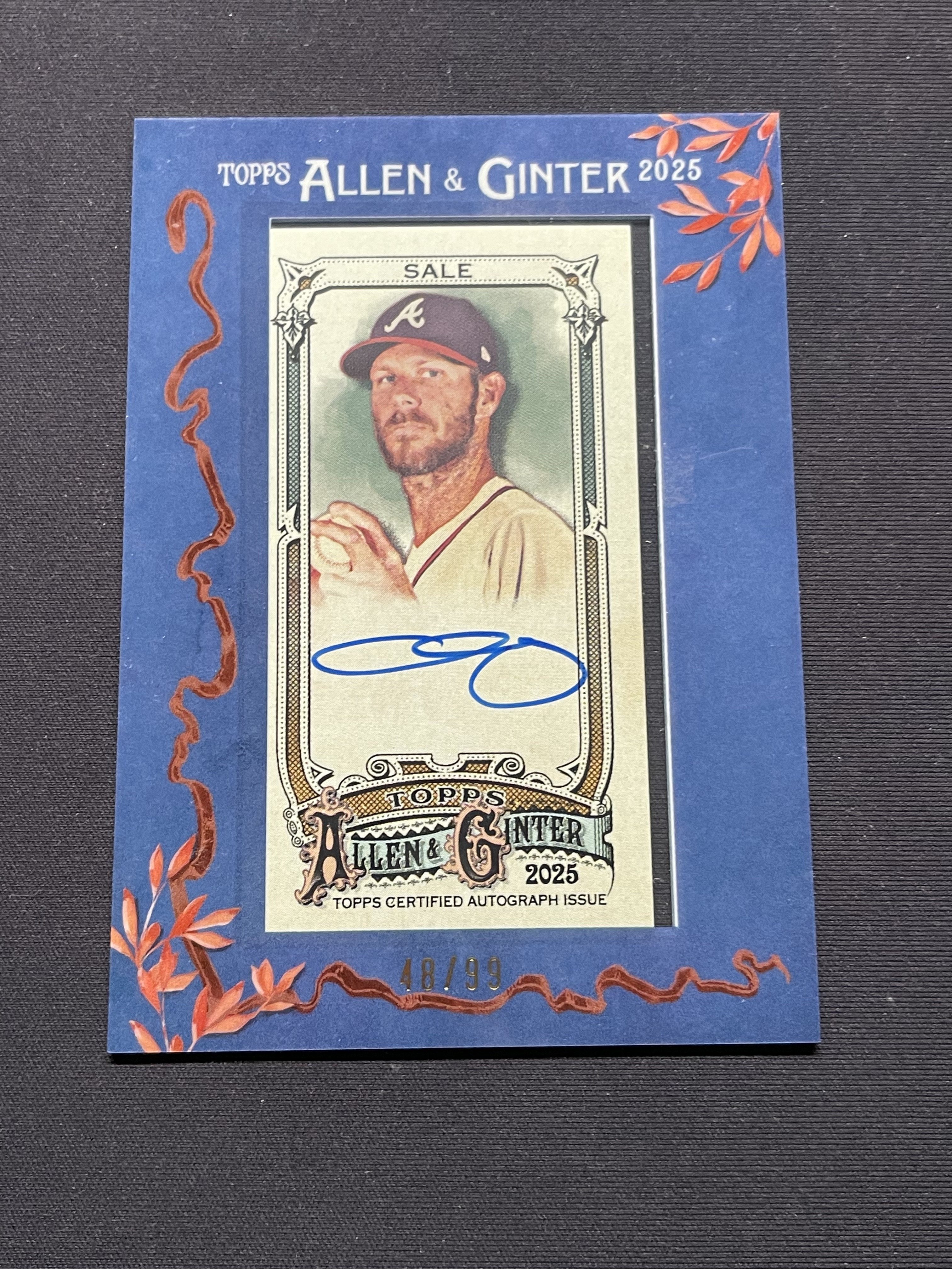 2025 Topps Allen & Ginter Chris Sale 亚特兰大勇士 克里斯·塞尔 Mini 小卡 签字卡签 装裱 48/ ...