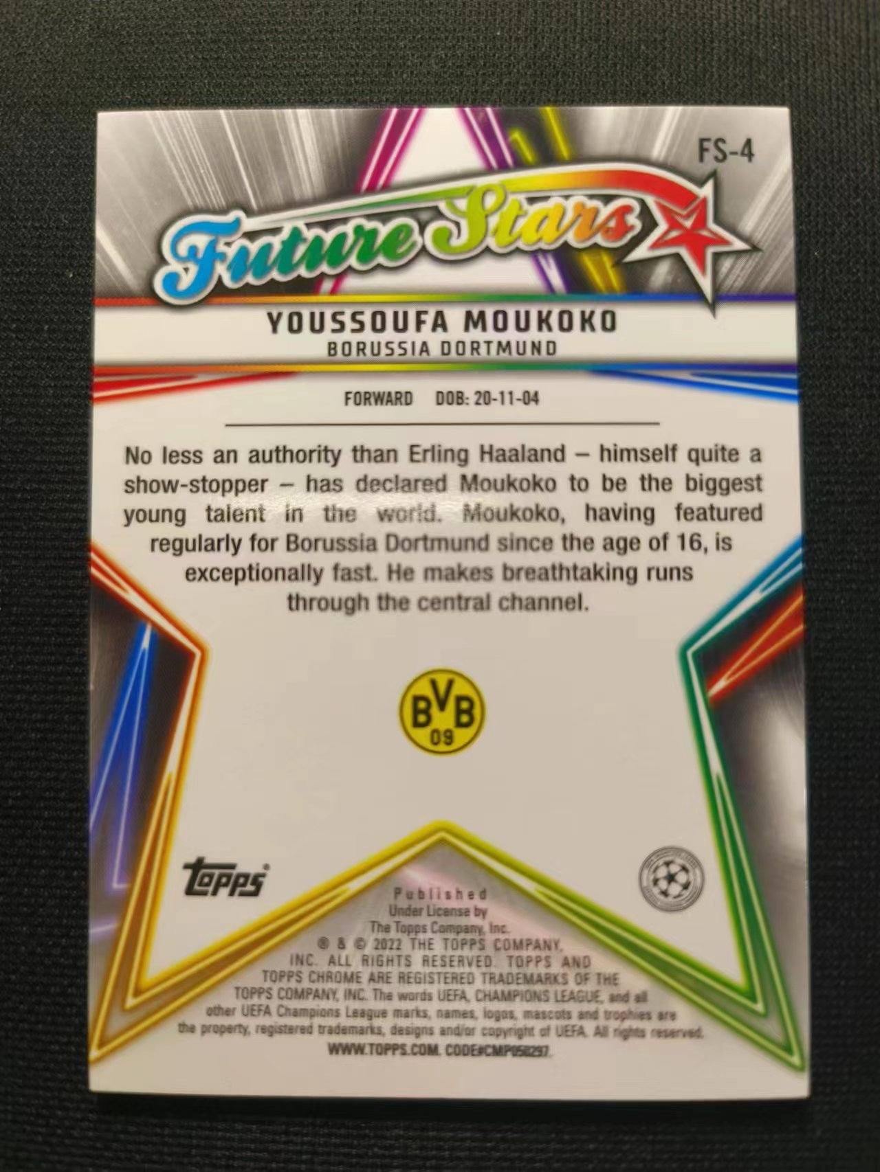 2022 Topps Chrome Youssoufa Moukoko 日升代卖 优素法 穆科科 多特蒙德 银折 折射 未来之星特卡 实卡精美 ...