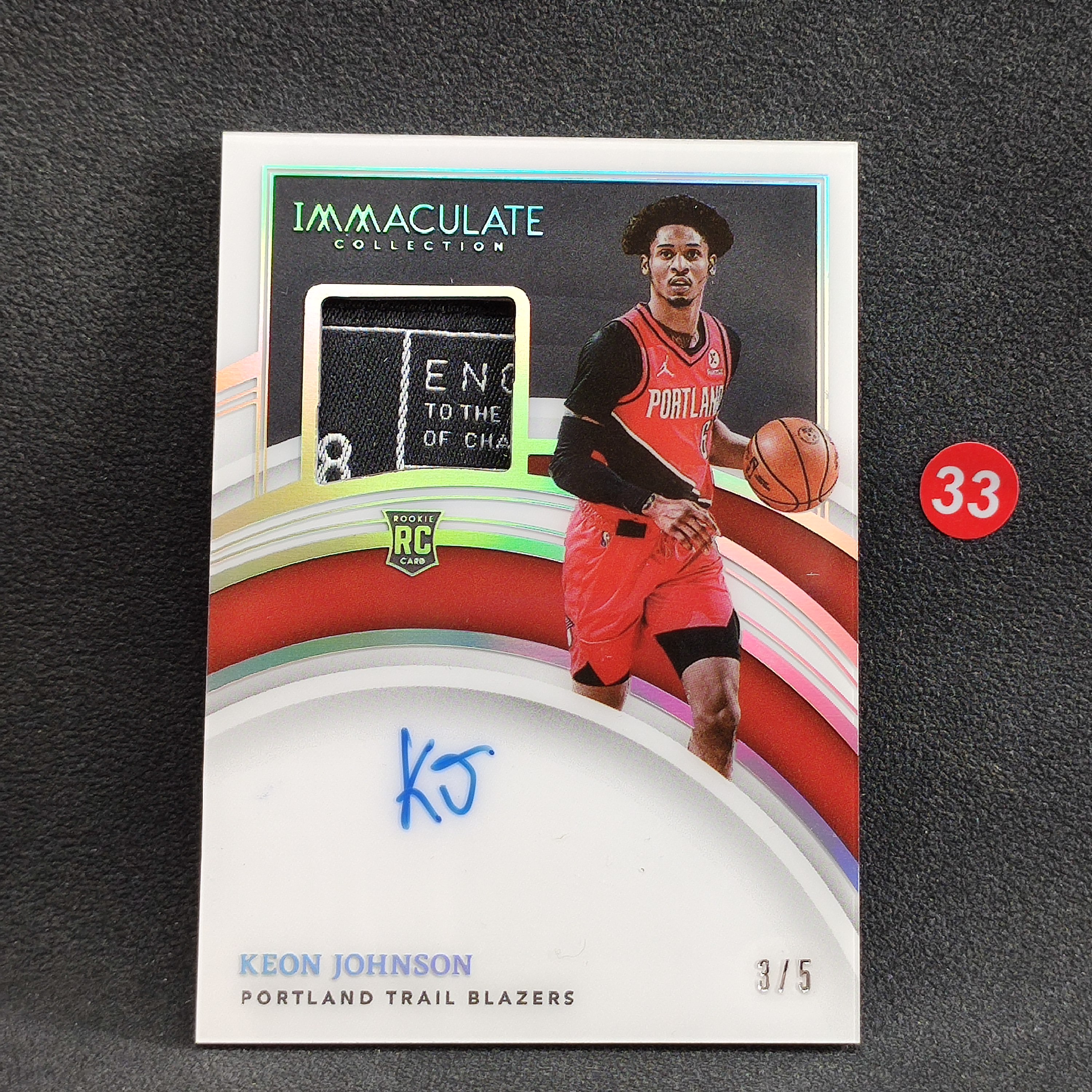 【大腿代卖精品】Keon Johnson 基恩 肯昂约翰逊 2021-22 Immaculate RC新秀 /5编 RTA 签字 卡签 球衣水洗标 TAG 开拓者/瑕疵见详图/6393jz ...