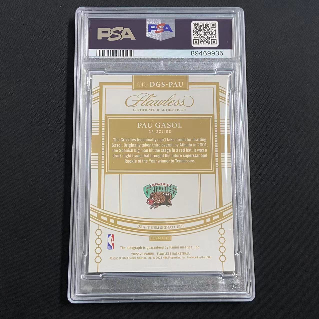 2022-23 手提 Flawless Pau Gasol 保罗加索尔 Draft Gem 新秀年签字 蓝平行 灰熊 8/8编 尾编 PSA9 ...
