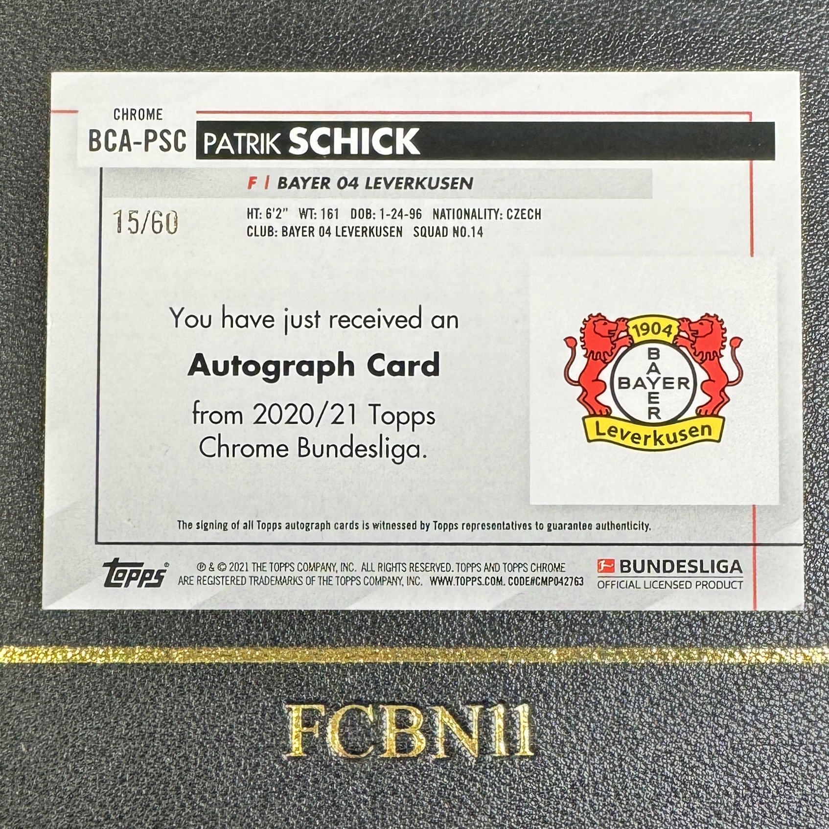 【FCB拍卖】2020-21 TOPPS CHROME SCHICK 帕特里克 希克 签字 60编 勒沃库森 捷克 队史首个德甲冠军 德甲 痕 ...