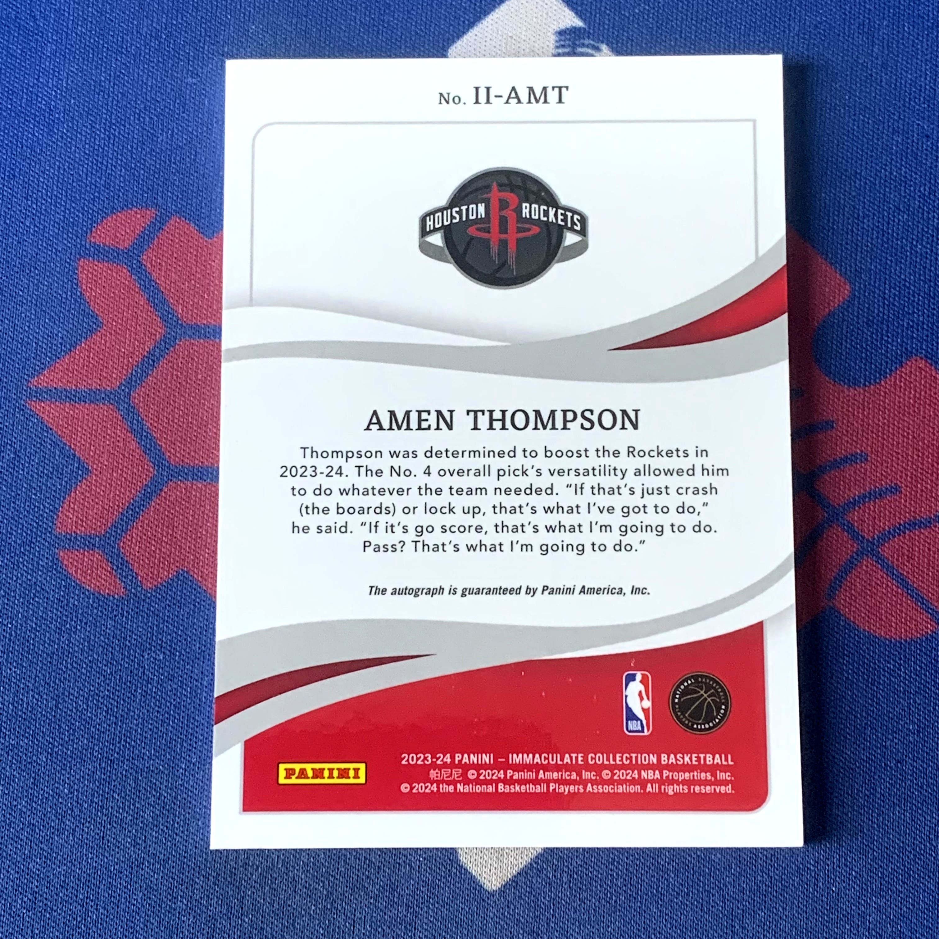 2023-24 Panini Immaculate Amen Thompson 【海宝】火箭 新秀RC 阿门汤普森 99编 ink 签字卡 卡 ...