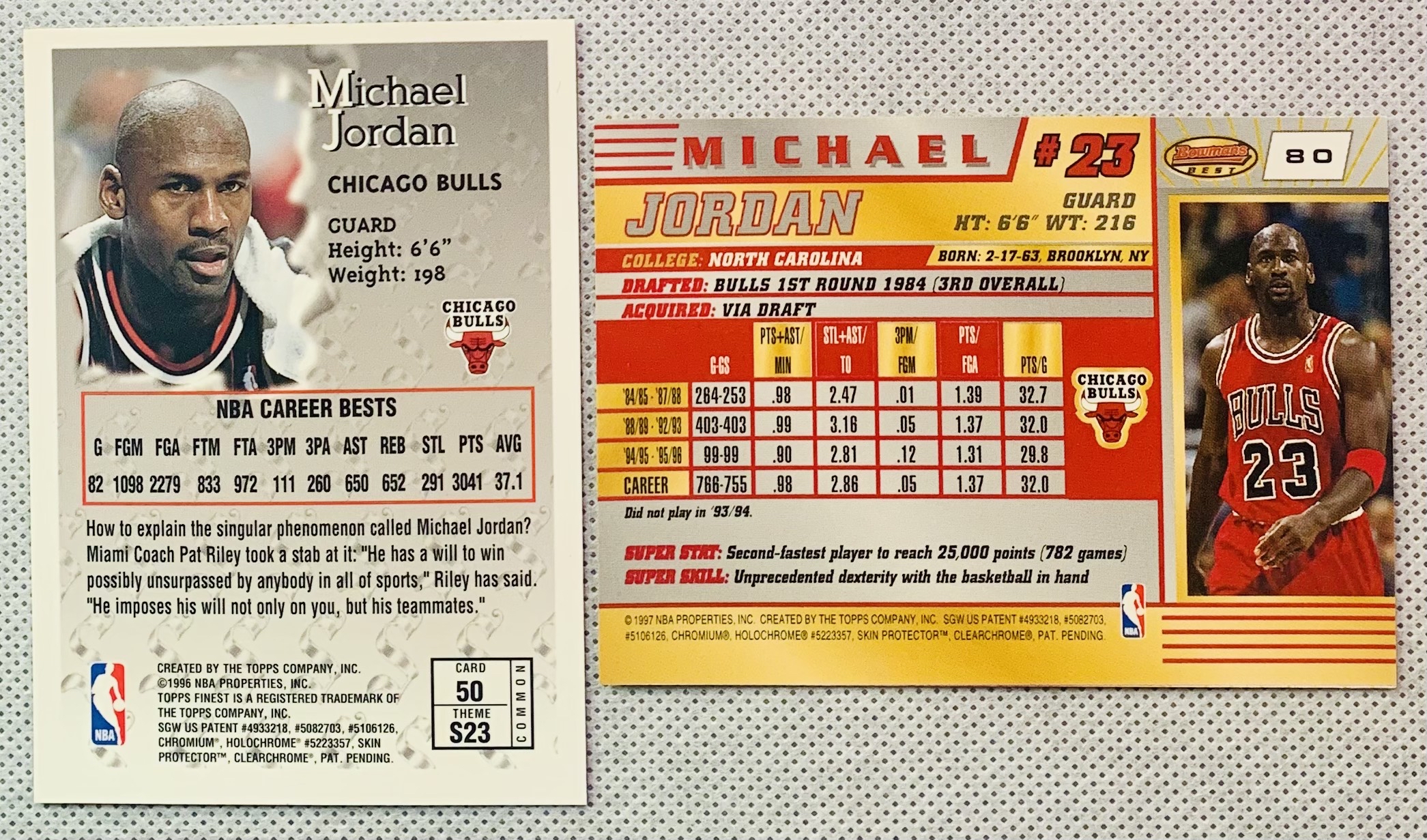1996-97 Topps Michael Jordan 公牛名宿 篮球之神 迈克尔 乔丹 黑白球衣主客场队服选图 亮面老特2张如图lot ...