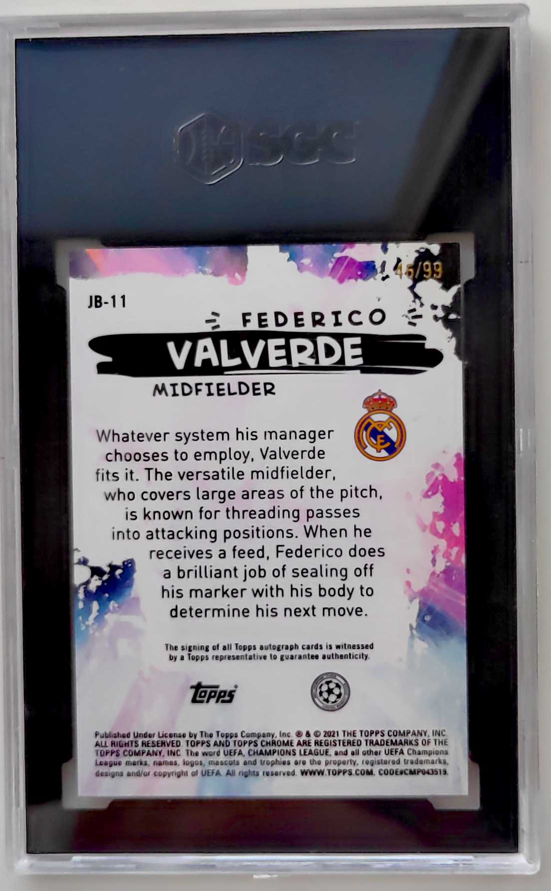2021 Topps Chrome Federico Valverde 巴尔韦德 签字 稀少 99编特卡签字 皇马 乌拉圭 15冠 即将晋升 ...