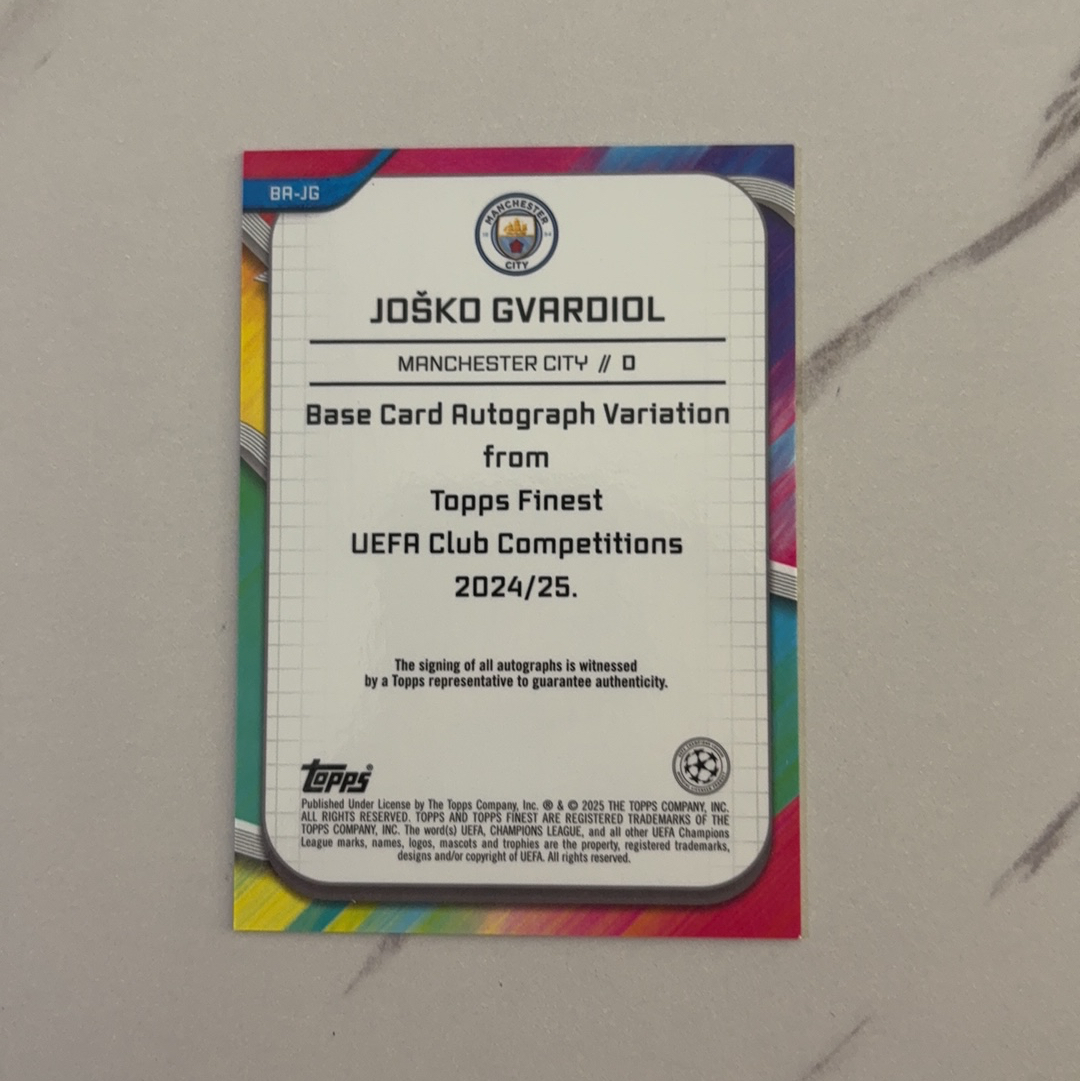 2025 Topps Finest Gvardiol 欧冠finest系列 克罗地亚 曼城 中后卫 格瓦迪奥尔 银折 签字 收藏必备 卡品如图 ...