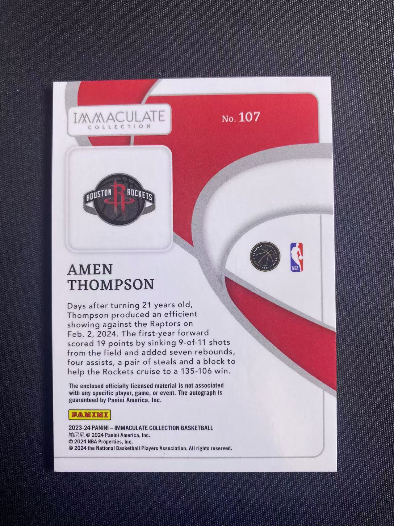 2023-24 【六六代卖】 Immaculate Amen Thompson RC 阿门汤普森 火箭 50/99编 RPA 新秀 卡签签字 ...