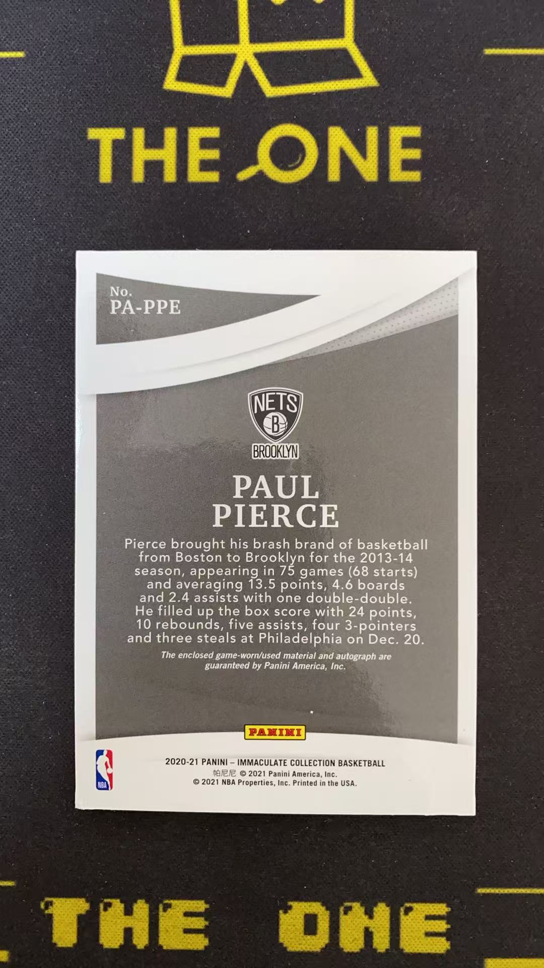2020-21 Panini Immaculate Paul Pierce 【TheOne】保罗 皮尔斯 真理 篮网 IMM 30/34编 ...