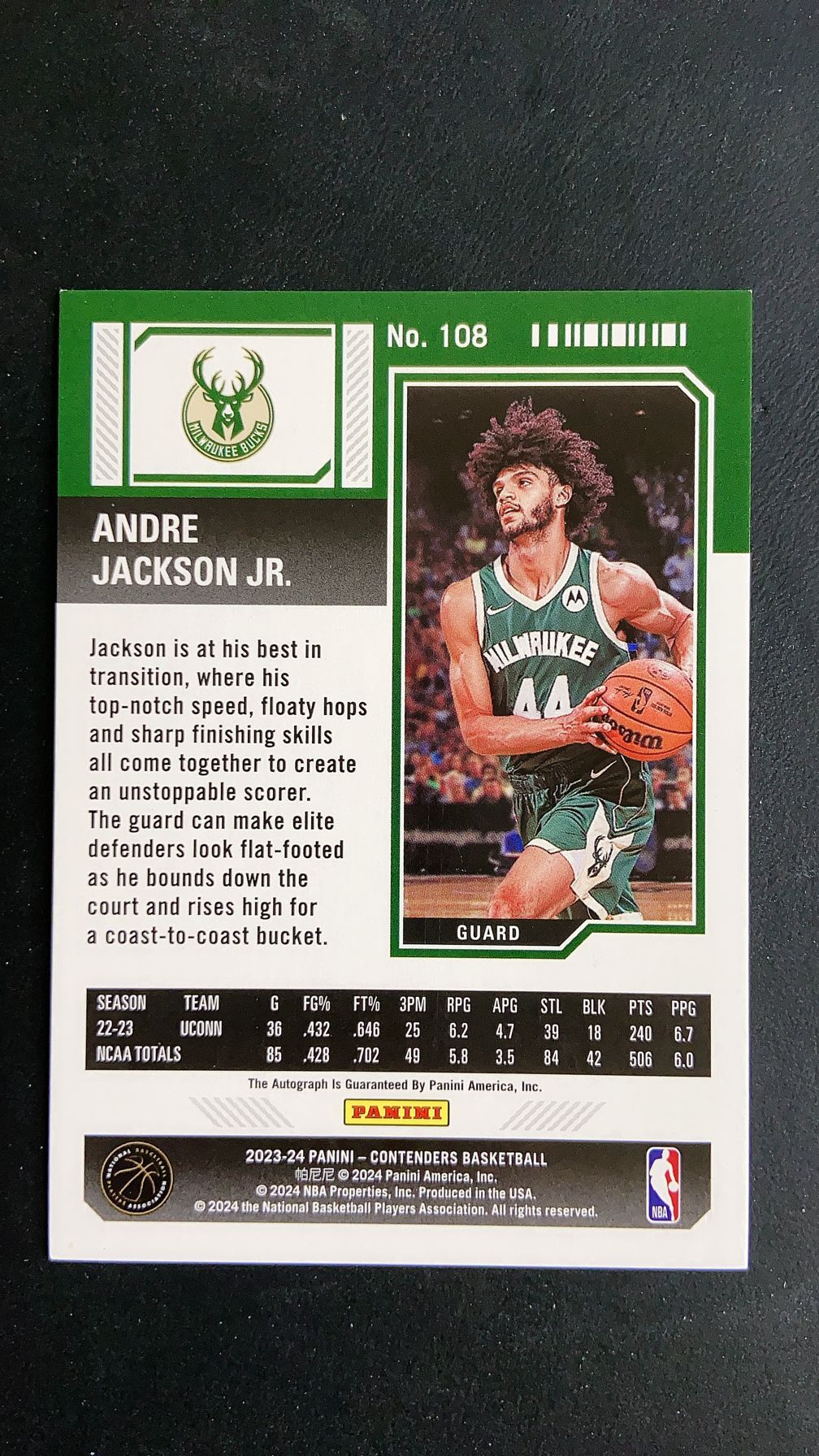 2023-24 Panini Contenders Andre Jackson Jr. RC 【肥猫代卖】M07Y 球票 雄鹿 小安德烈杰克逊 ...