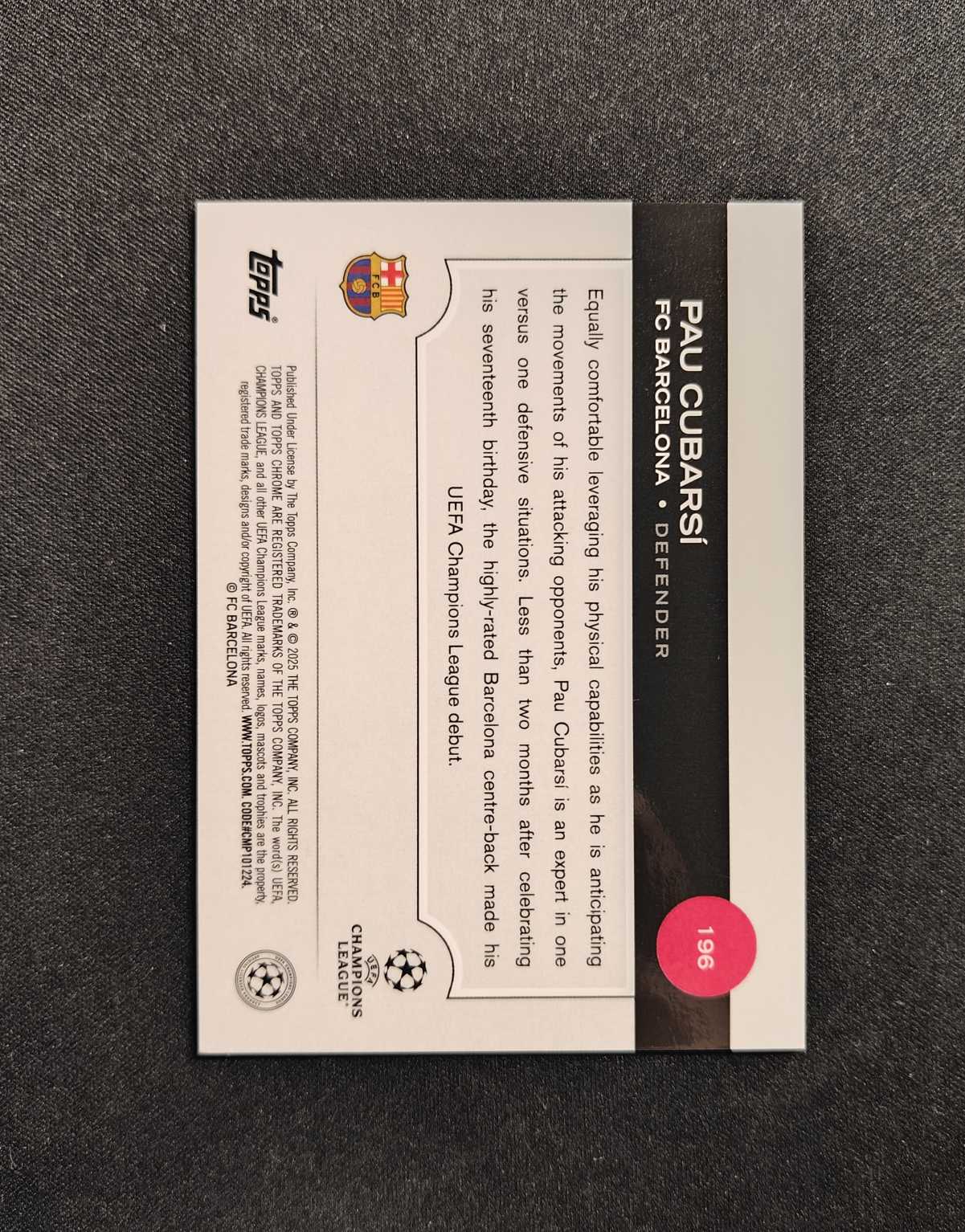 2024-25 Topps Chrome Pau Cubarsi 库巴西 巴萨 欧冠 06/25编 橙熔岩折 折射 未来之星 奶龙 轻印如图 ...