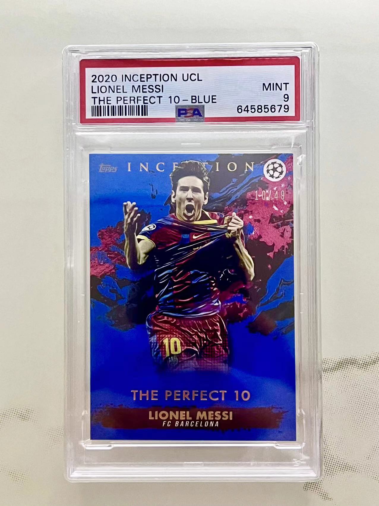 TOPPS 2020-21 INCEPTION 盗梦 元年 里奥 梅西 10/49编 同背 蓝版 欧冠 决赛庆祝选图 PSA 9 LIONEL ...