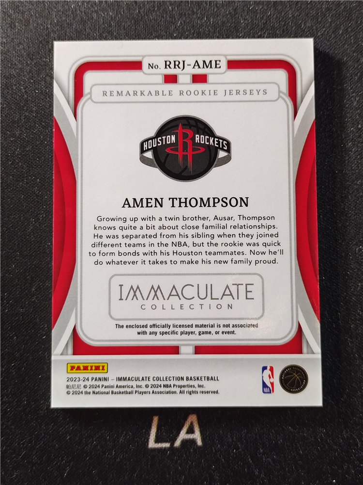 【LA拍卖】2023-24 Panini Immaculate Amen Thompson 新秀RC 阿门 汤普森 最佳新秀二阵 火箭 ...