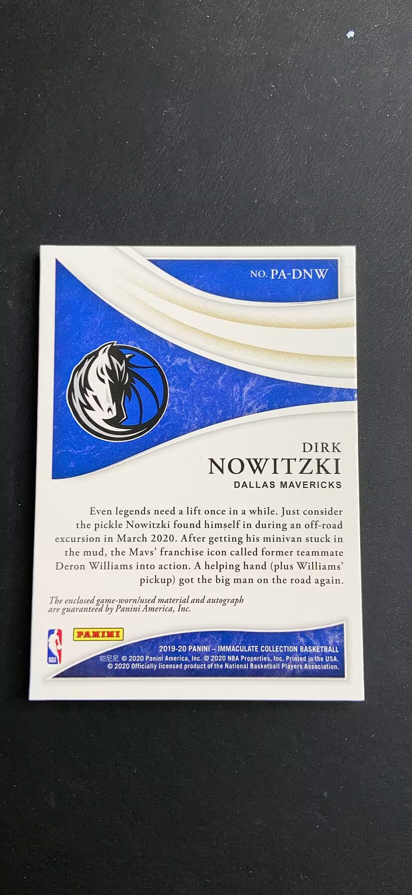 2019-20 Panini Immaculate Dirk Nowitzki 【肥猫代卖】D03X 爱咪咪 独行侠 德克诺维茨基 司机 签字 ...