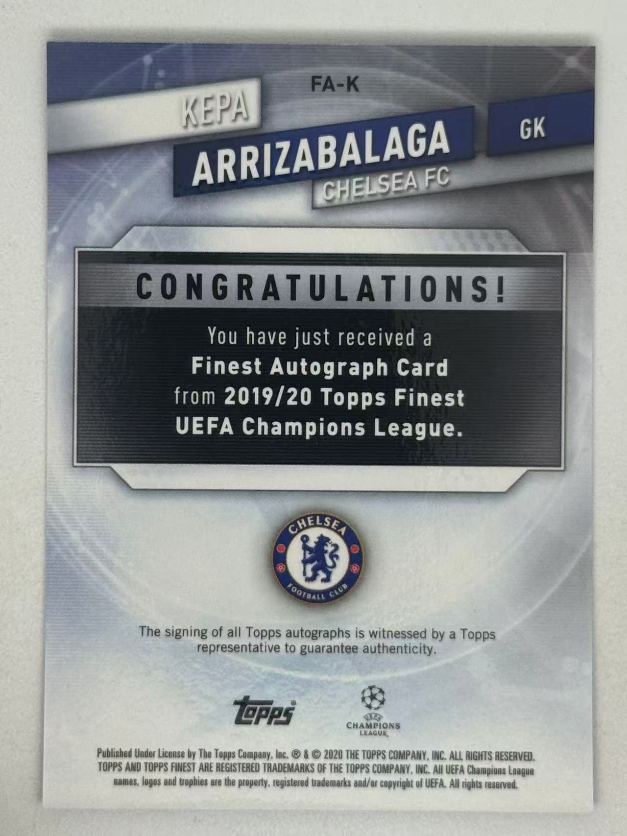 【宁动拍卖】2020 Topps Finest Kepa Arrizabalaga 欧冠TF 西班牙 切尔西 凯帕 阿里萨巴拉加 123/ ...