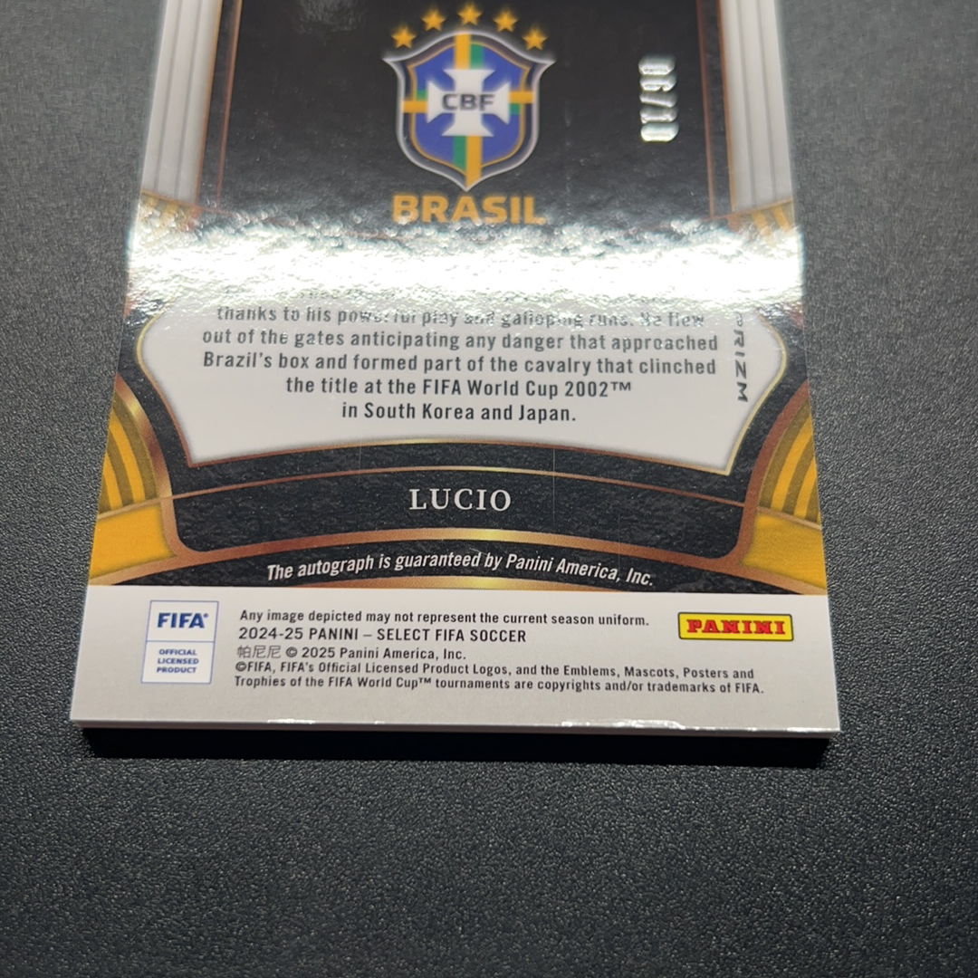 2024-25 Panini SELECT Lucio PANINI FIFA 卢西奥 国际米兰 巴西 签名 签字 06/10编 金折 完美签 ...