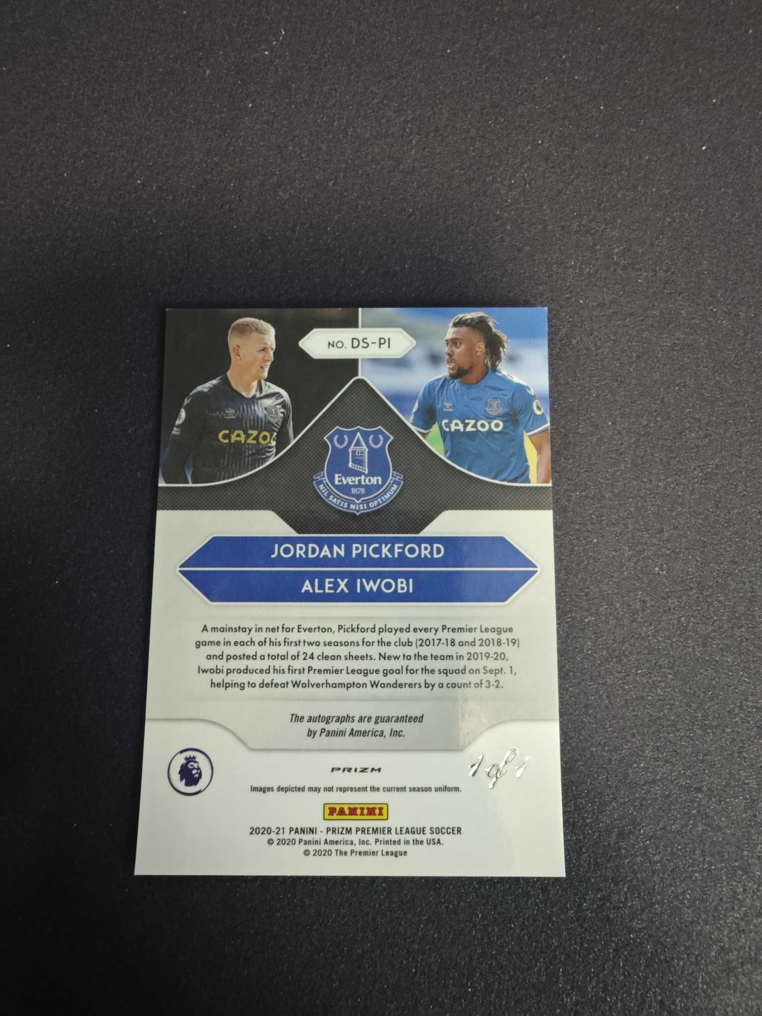【小灰机】2020-21 PANINI PRIZM PICKFORD 皮克福德 伊沃比 签字 双签 1/1编 黑金折 one of one ...