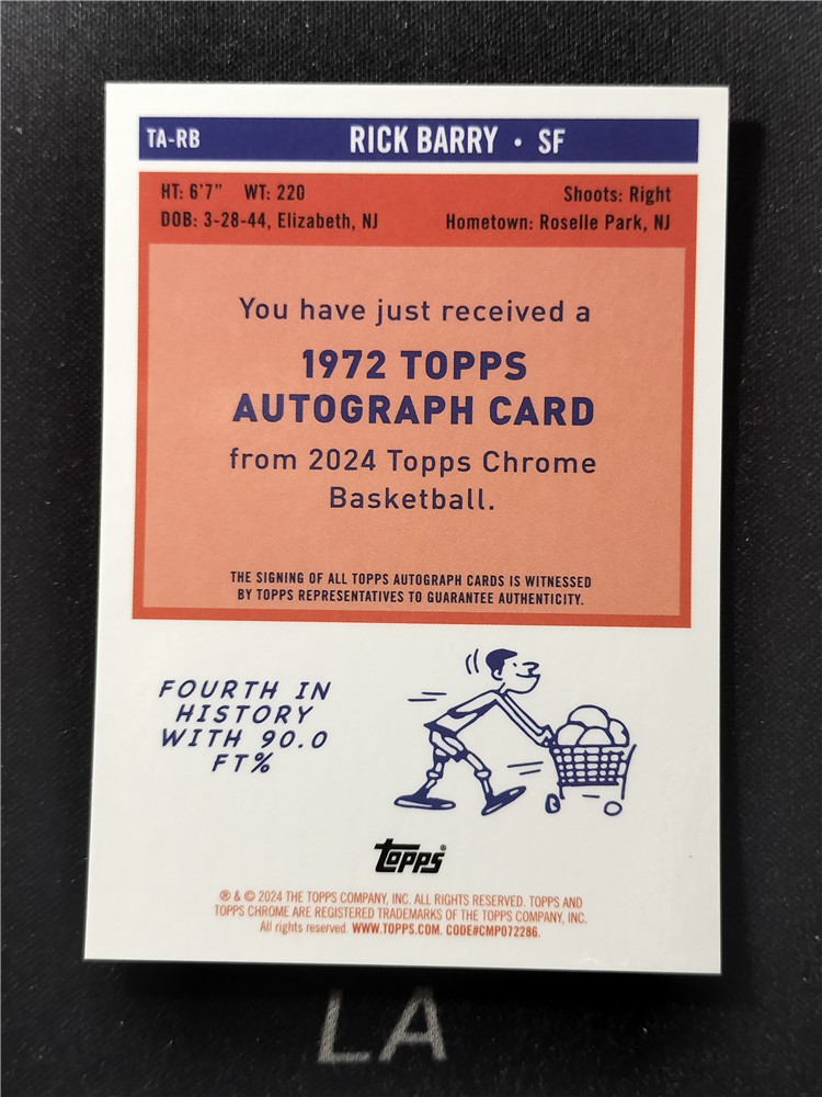 【LA拍卖】2024 Topps Chrome Rick Barry TC篮球 里克 巴里 50大巨星 勇士名宿 得分机器 勇士队史最伟大的小 ...