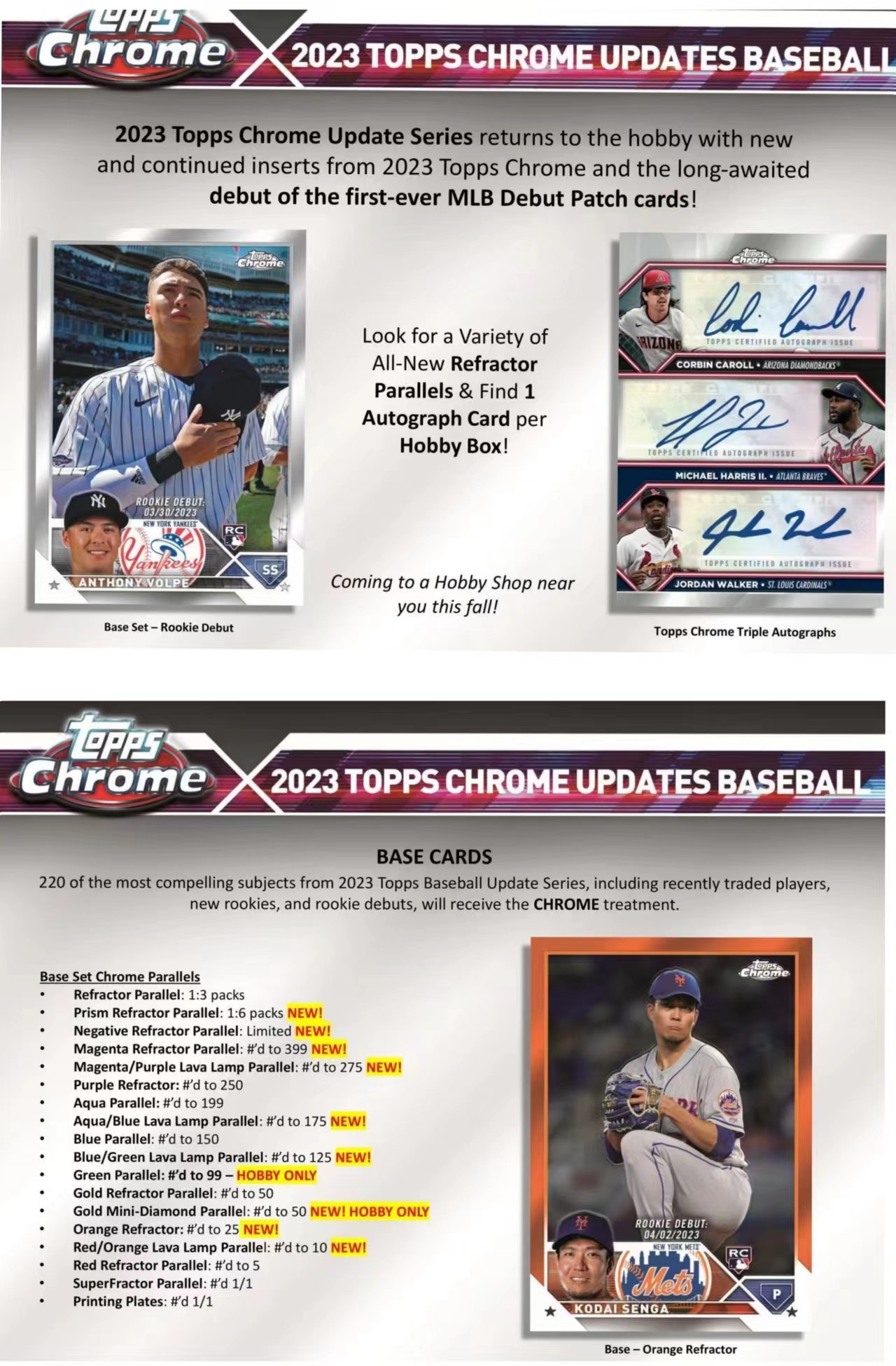 2023 Topps Chrome Update Series Hobby Baseball 【完整箱6盒-原封箱】 MLB棒球TC更新系列 ...