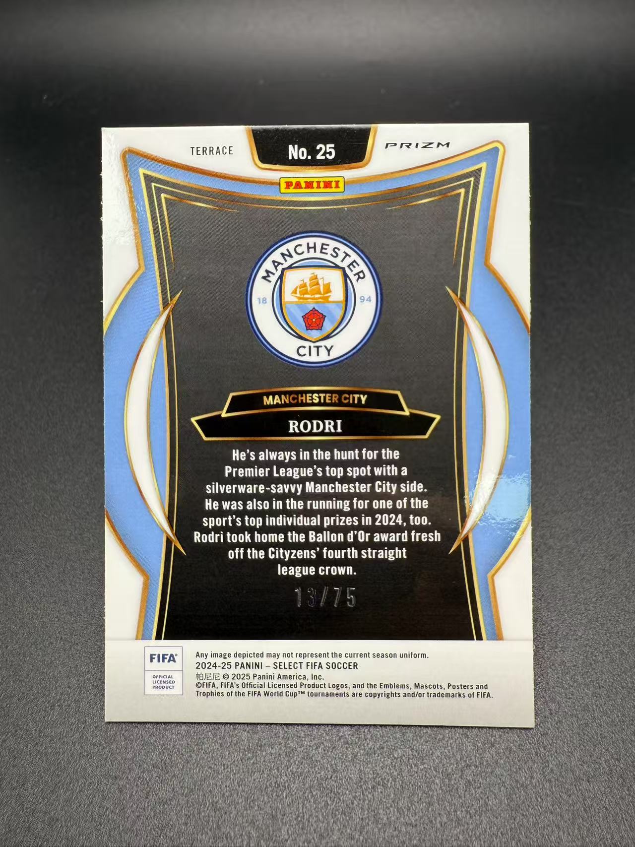 2024-25 Panini Select Rodri 【湖水蓝拍卖】罗德里 曼城 二级 FIFA SE 一级 看台 铜棋盘折 13/75编 ...