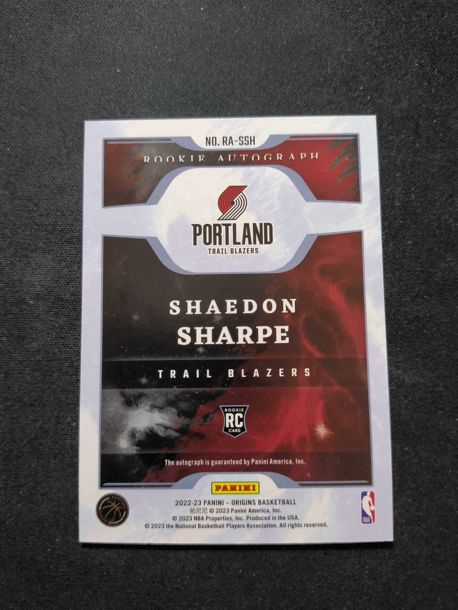 2022-23 Panini Origins Shaedon Sharpe RC 起源 波特兰开拓者 谢登 夏普 签字 卡签（呆雷总） 卡淘