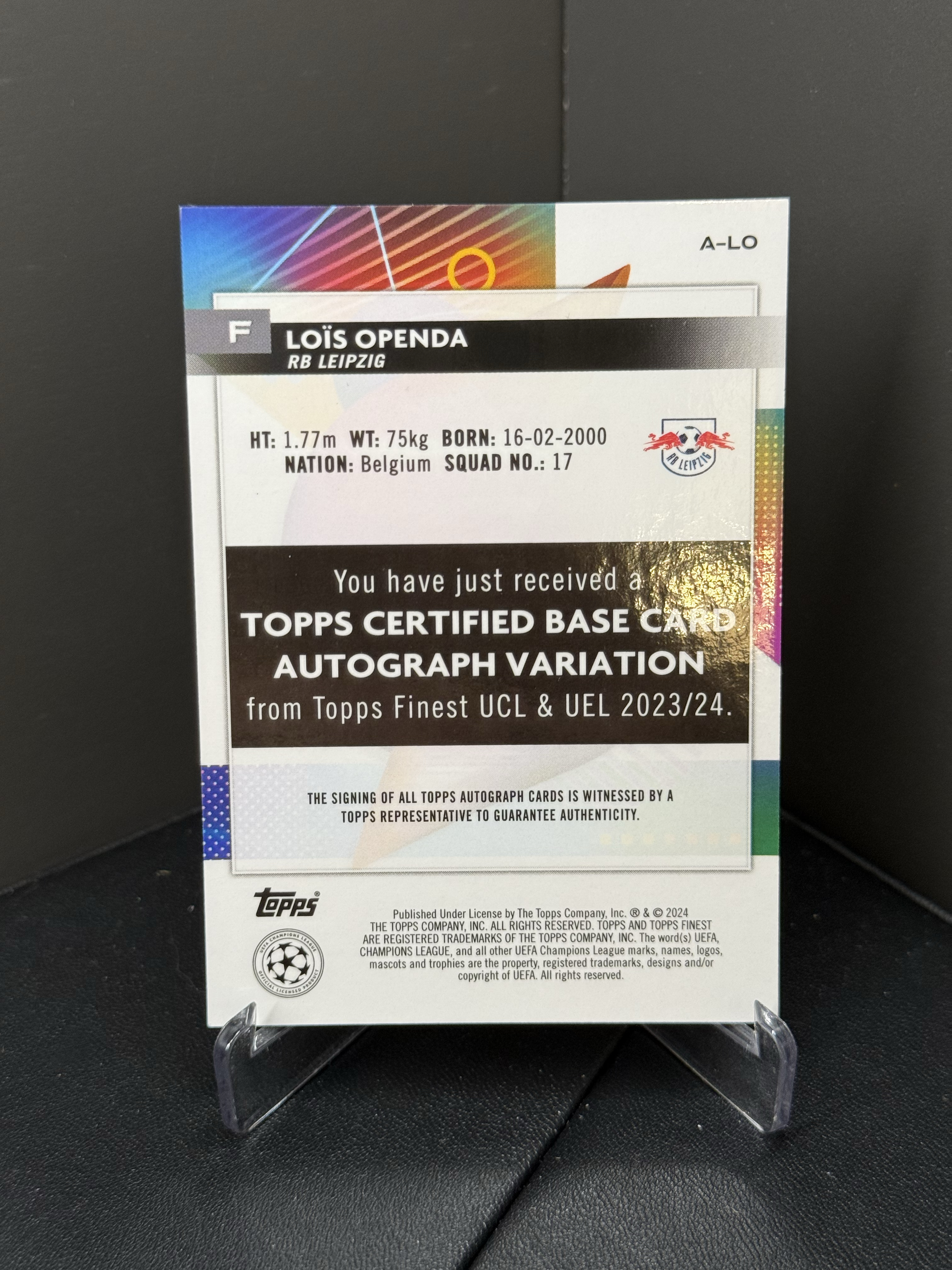 2023-24 Topps Finest lois openda 奥蓬达 签字 签名 欧战 欧冠 银折 莱比锡红牛 比利时 紫折 199编 ...