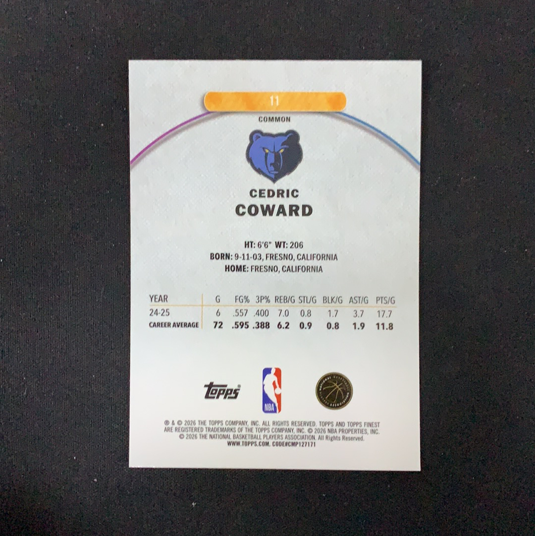2025-26 Topps Finest Cedric Coward RC 【SC拍卖】新秀 灰熊 考沃德 油彩折 收藏必备（小骆） 卡淘