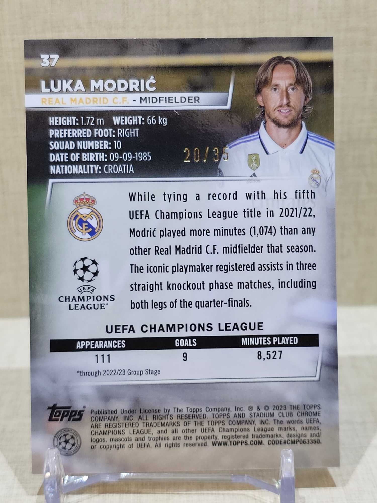 2023 Topps Stadium Club Chrome Luka Modric 竞技场 皇马 克罗地亚 莫德里奇 35编 黑 20/35 ...