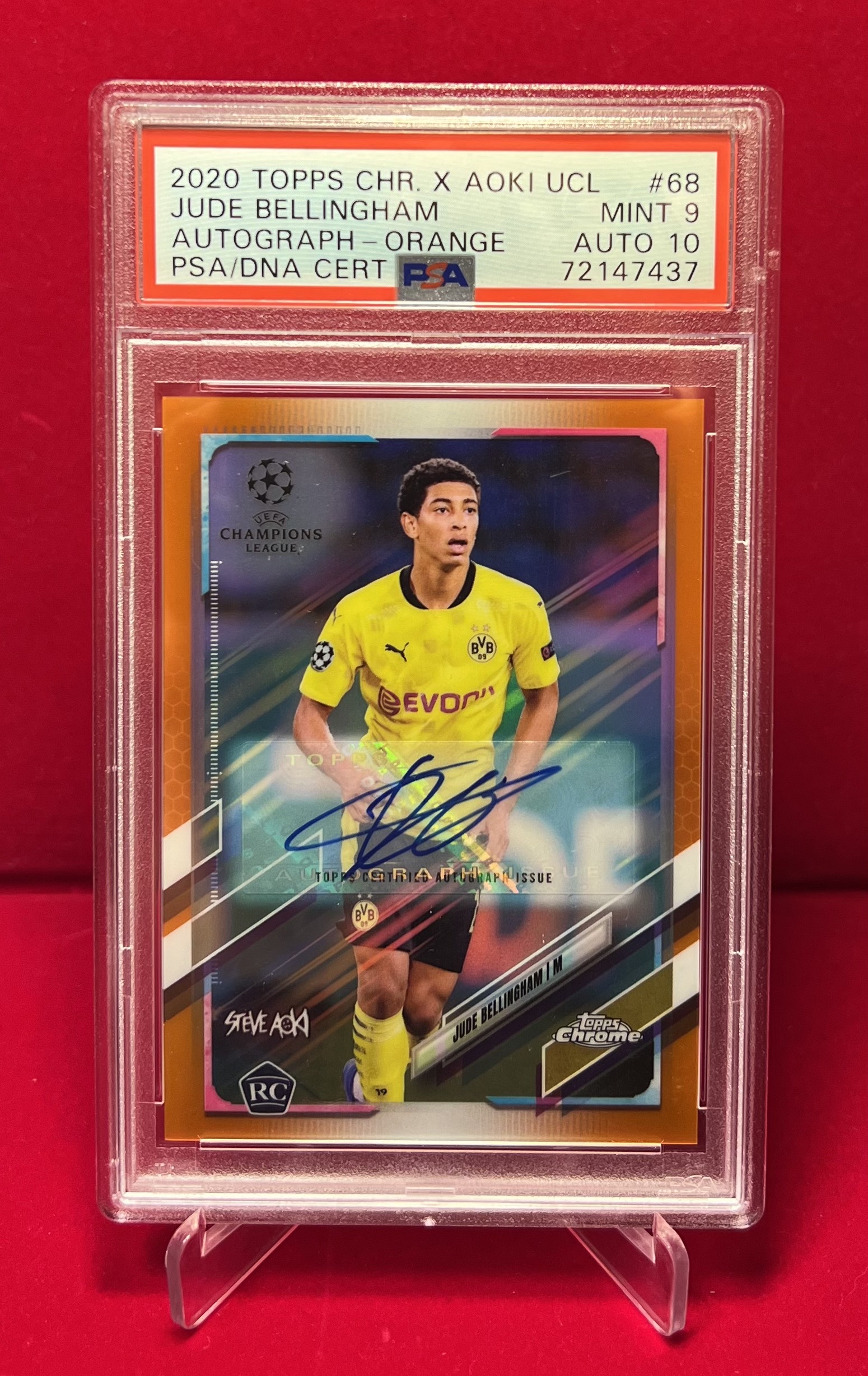 2020-21 Topps Chrome Jude Bellingham RC Steve Aoki 青木联名 欧冠 贝林厄姆 新秀 多特蒙德 18/25编 橙折 签字 PSA9+10 仅 ...