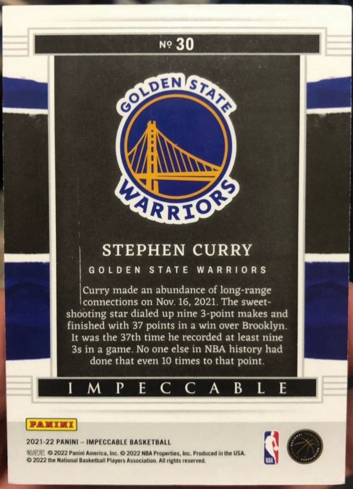 2021-22 Panini Impeccable Stephen Curry 【 ️20张 库里】高端小真金LOGOMAN银砖 真金白银 ...