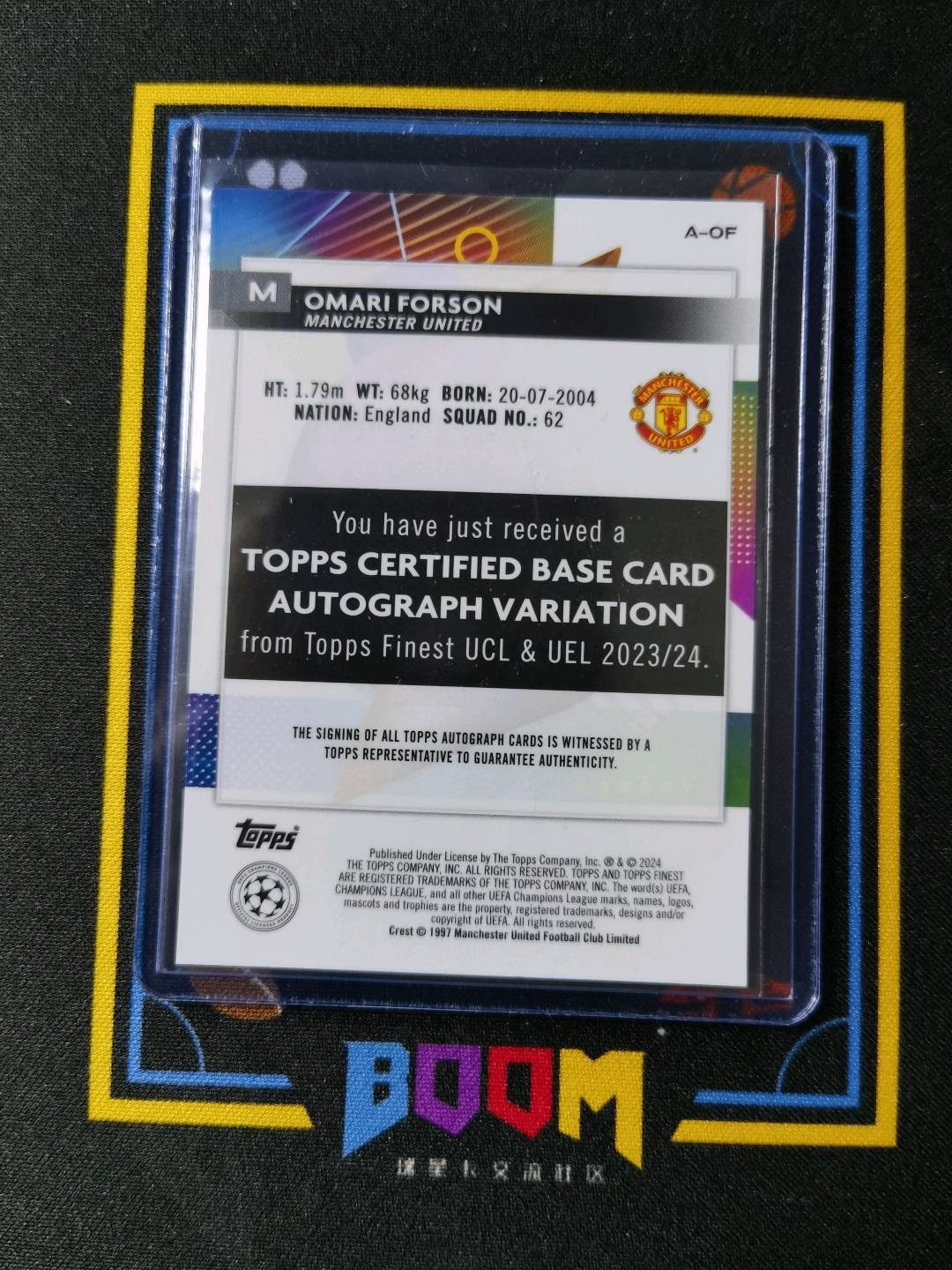 2024 Topps Finest Omari Forson RC 欧冠 英超 曼联 红魔 新秀 奥马里 福尔森 爆金 1/1 编 签字 墨迹 ...