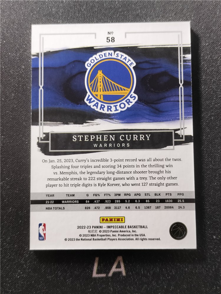 【LA拍卖】2022-23 Panini Impeccable Stephen Curry 小真金 斯蒂芬 库里 勇士 历史三分王 75大超巨 ...