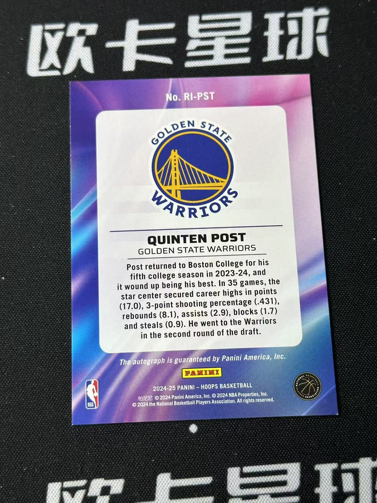 2024-25 Panini Hoops Quinten Post RC 【欧卡体育】新秀 昆滕 波斯特 签字 02/25编 ink签 格子折 ...