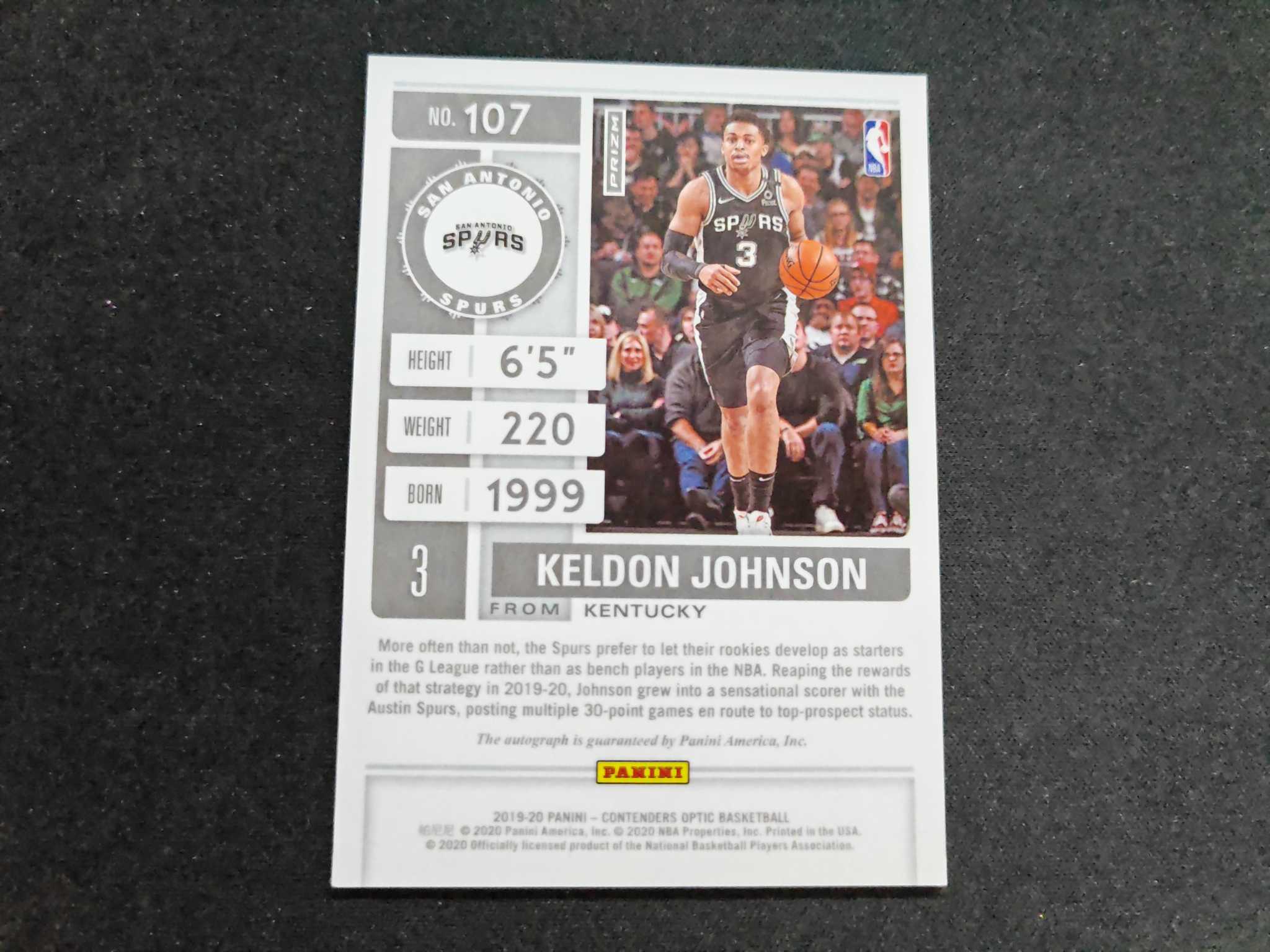 2019-20 Panini Contenders Optic Keldon Johnson RC SC球星卡 球票op 新秀 马刺 凯尔登 ...