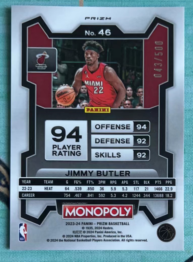 2023-24 Panini Prizm Jimmy Butler 【承接代卖】PZ大富翁 吉米 巴特勒 J8 硬汉 热火队 043/500编 ...